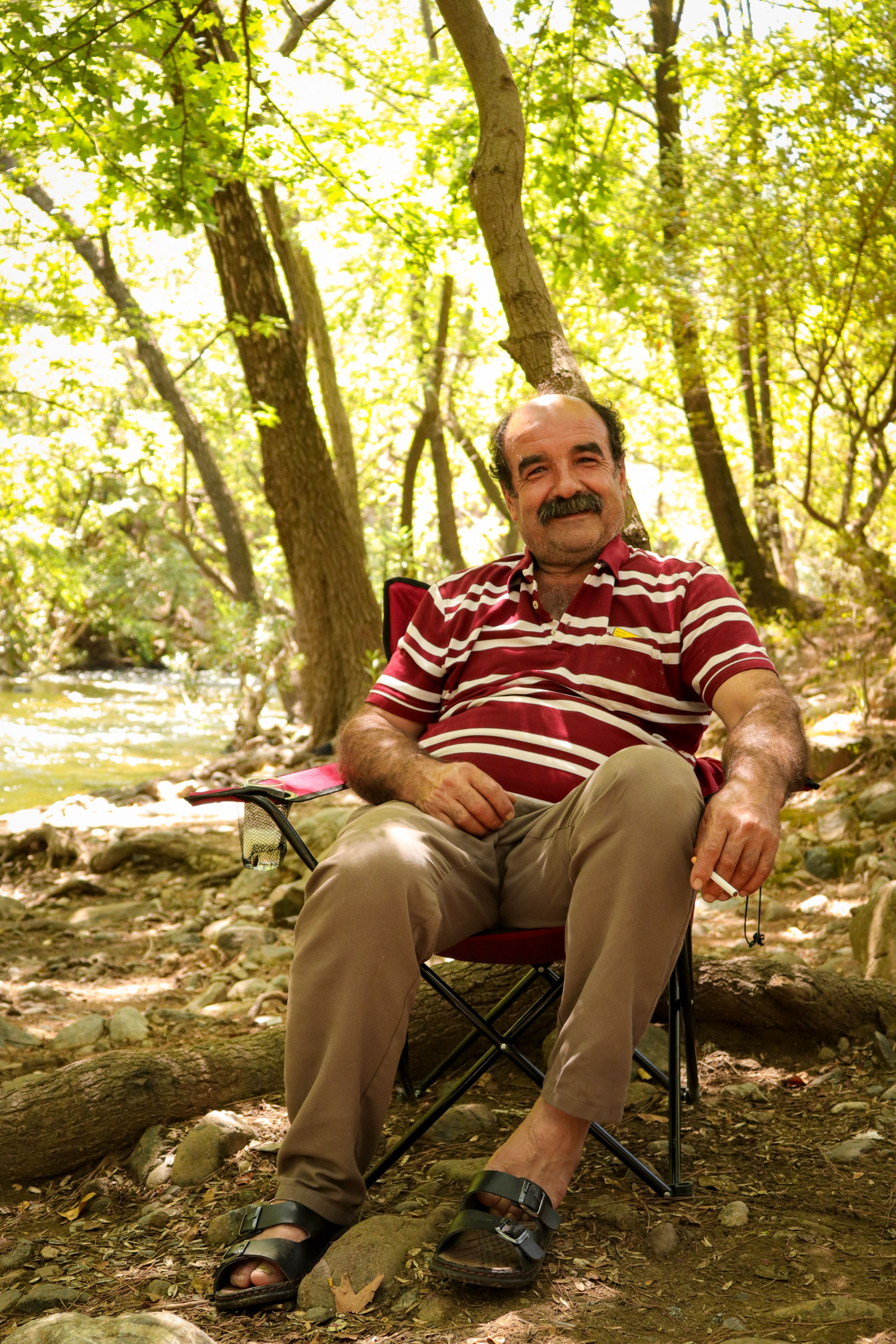 Elderly Man Sitting on a Folding Chair in the Forest · Free Stock Photo