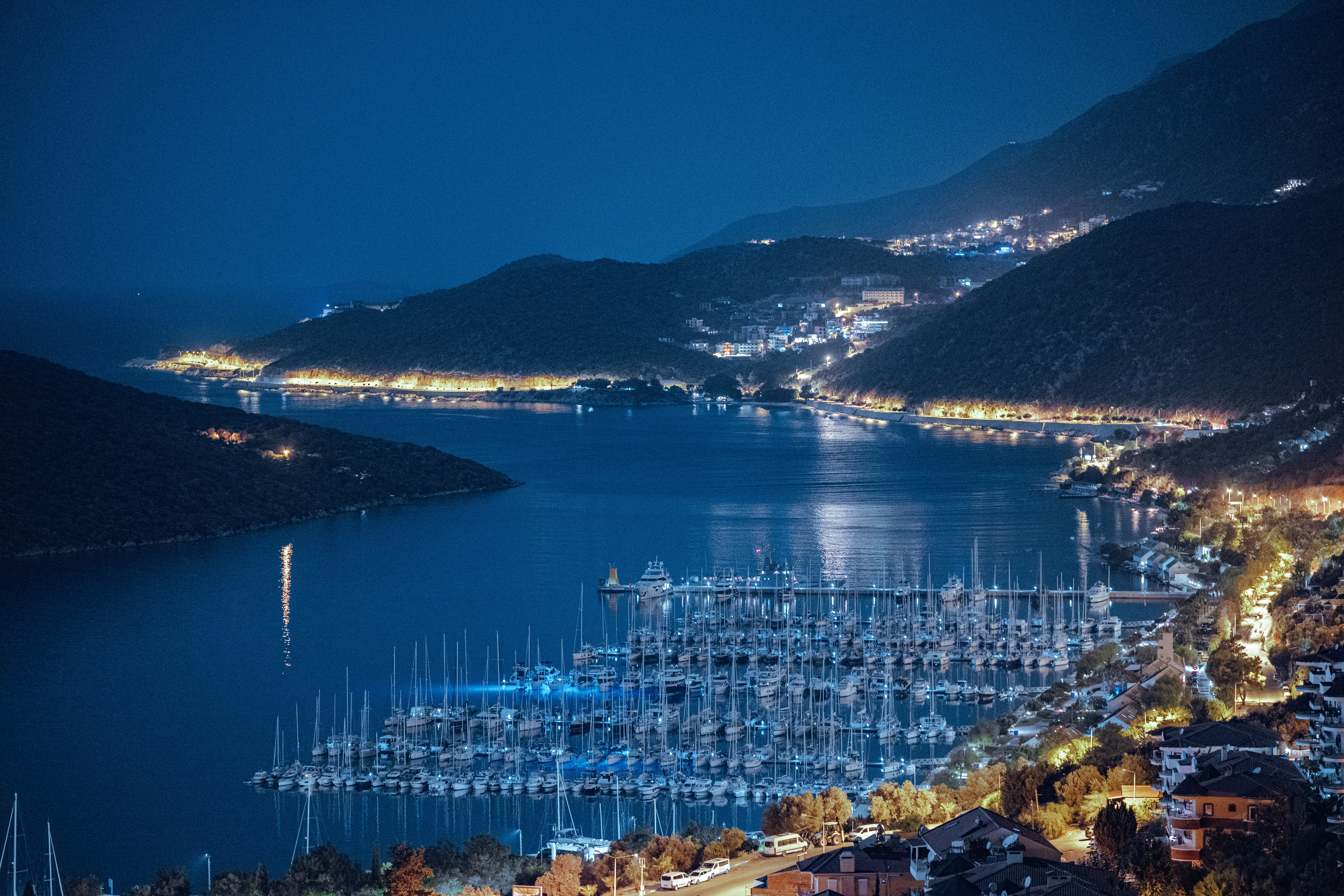 Illuminated Marina Full of Boats at Night · Free Stock Photo