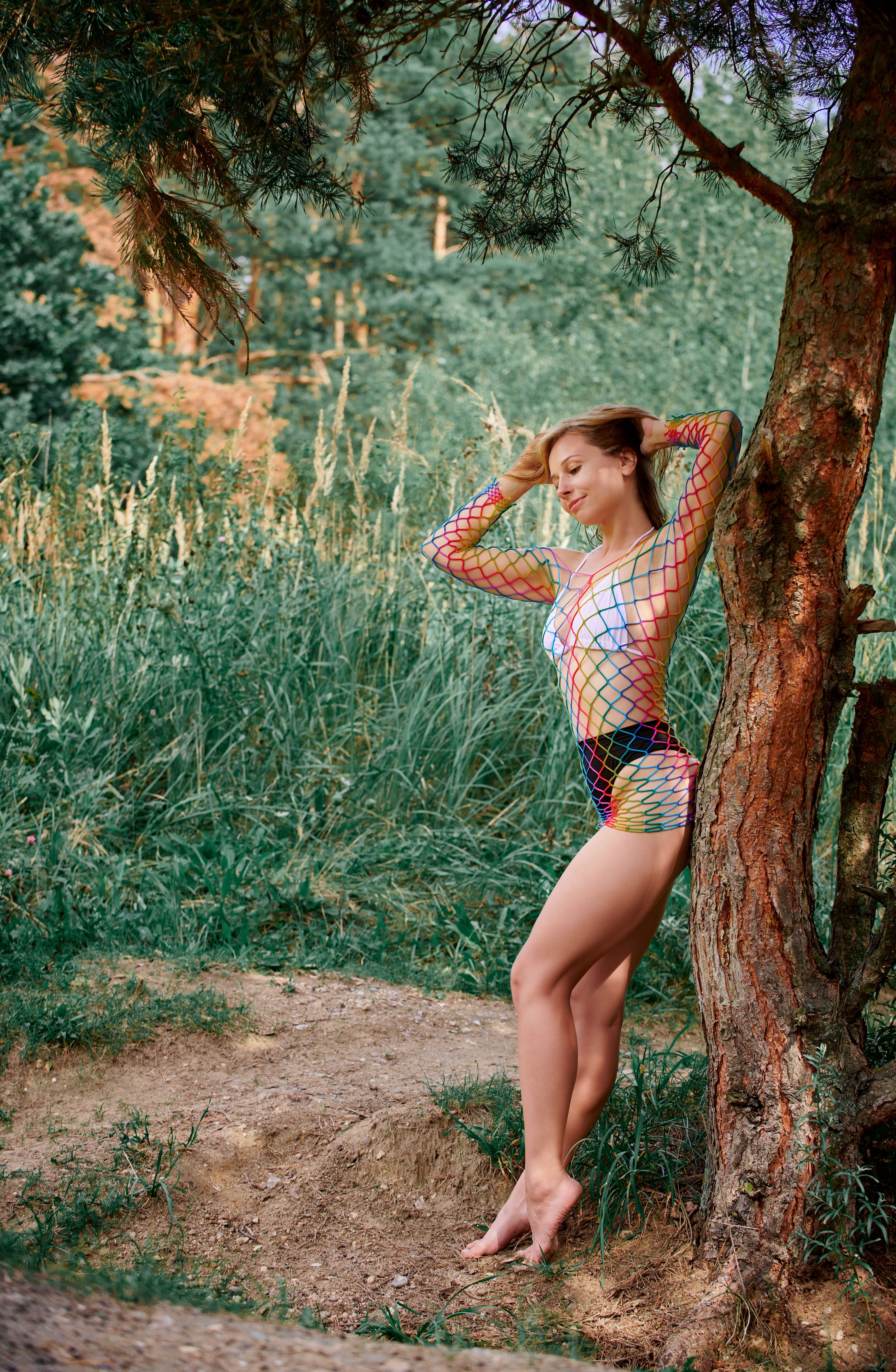 Woman Wearing Swimsuit In A Forest Free Stock Photo