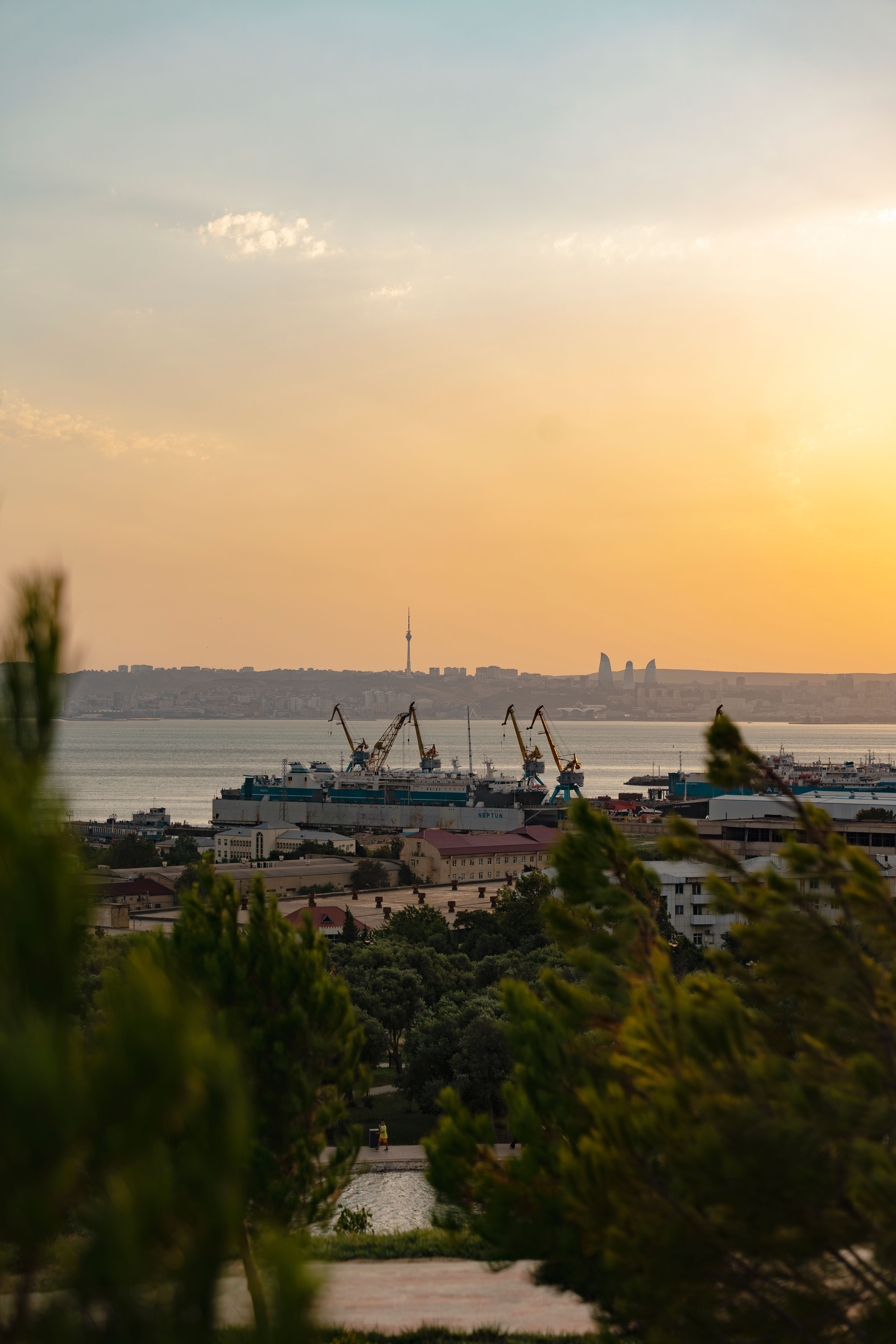 Harbor on Sea Coast in Baku at Sunset · Free Stock Photo