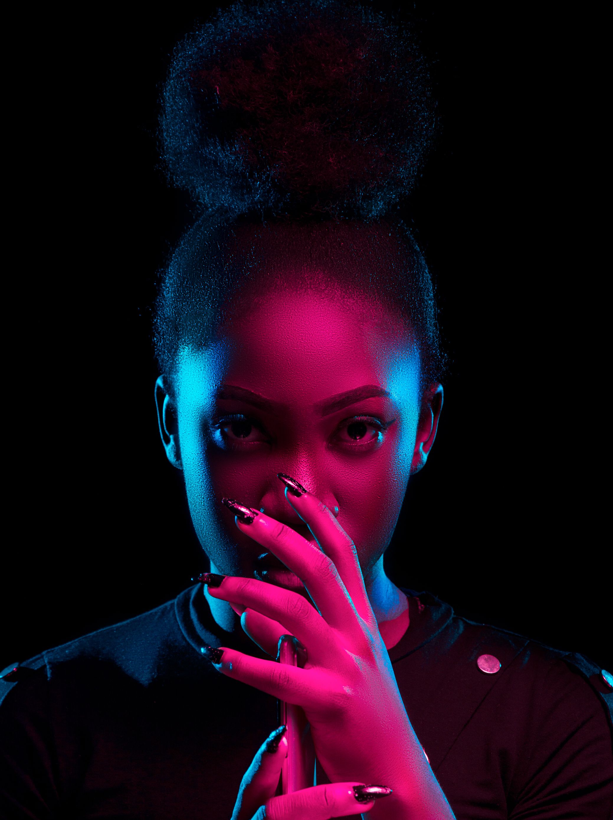 Portrait Photo of Woman in Blue and Red Light Background Posing · Free ...