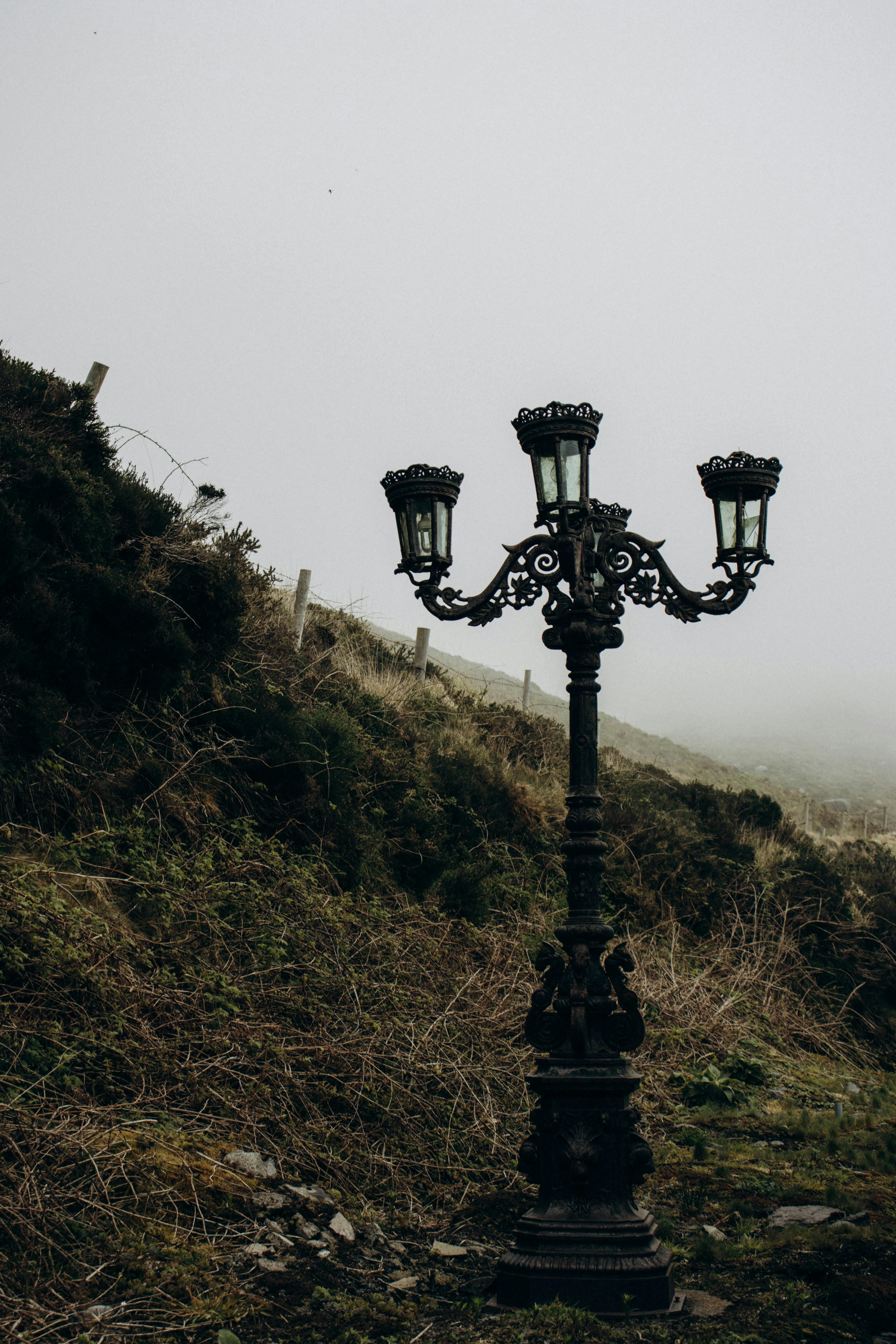 Retro Style Cast Iron Lamp Post on a Hill Slope · Free Stock Photo