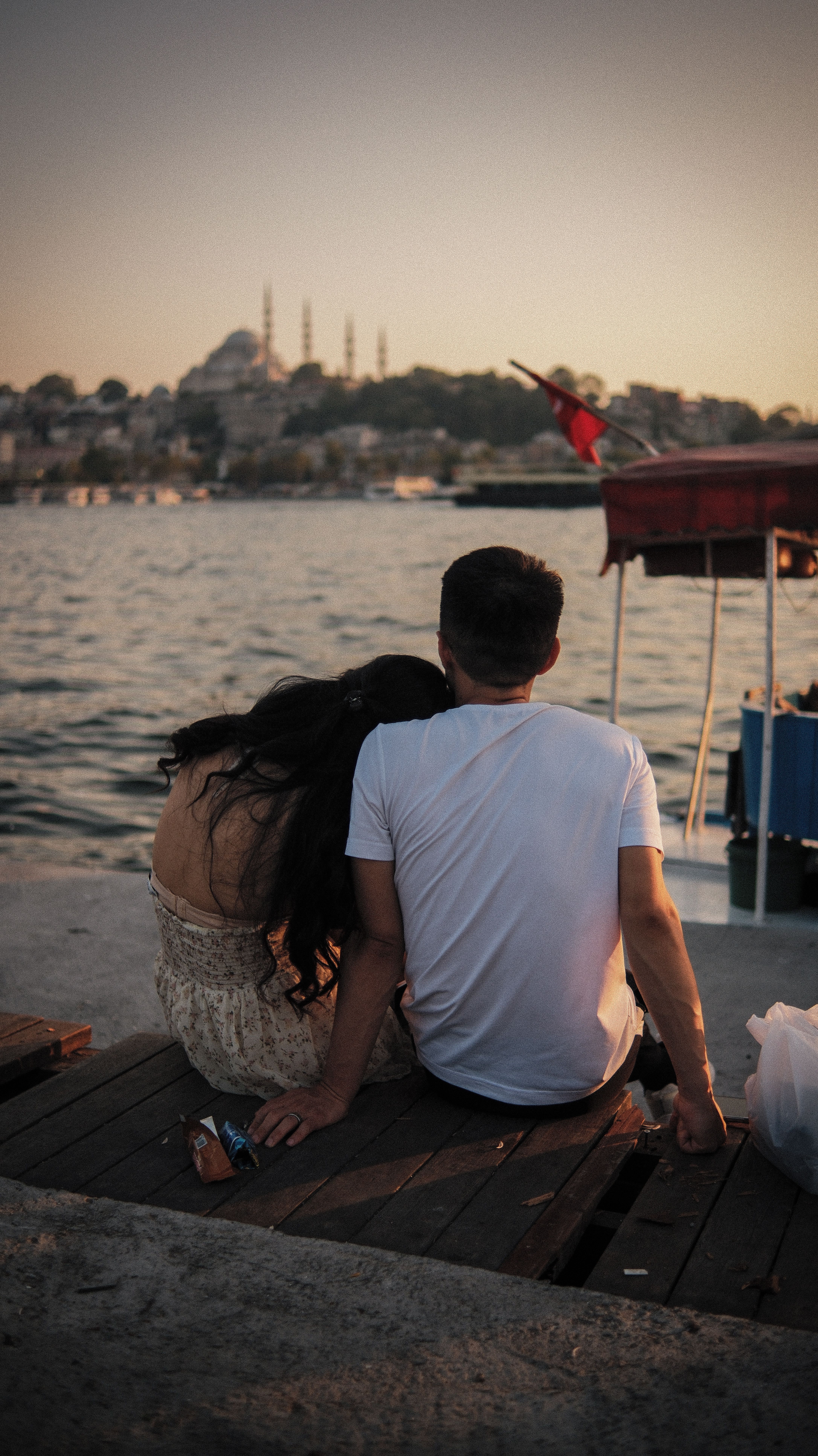 Couple Sitting on Promenade with View on Mosque in Istanbul · Free ...