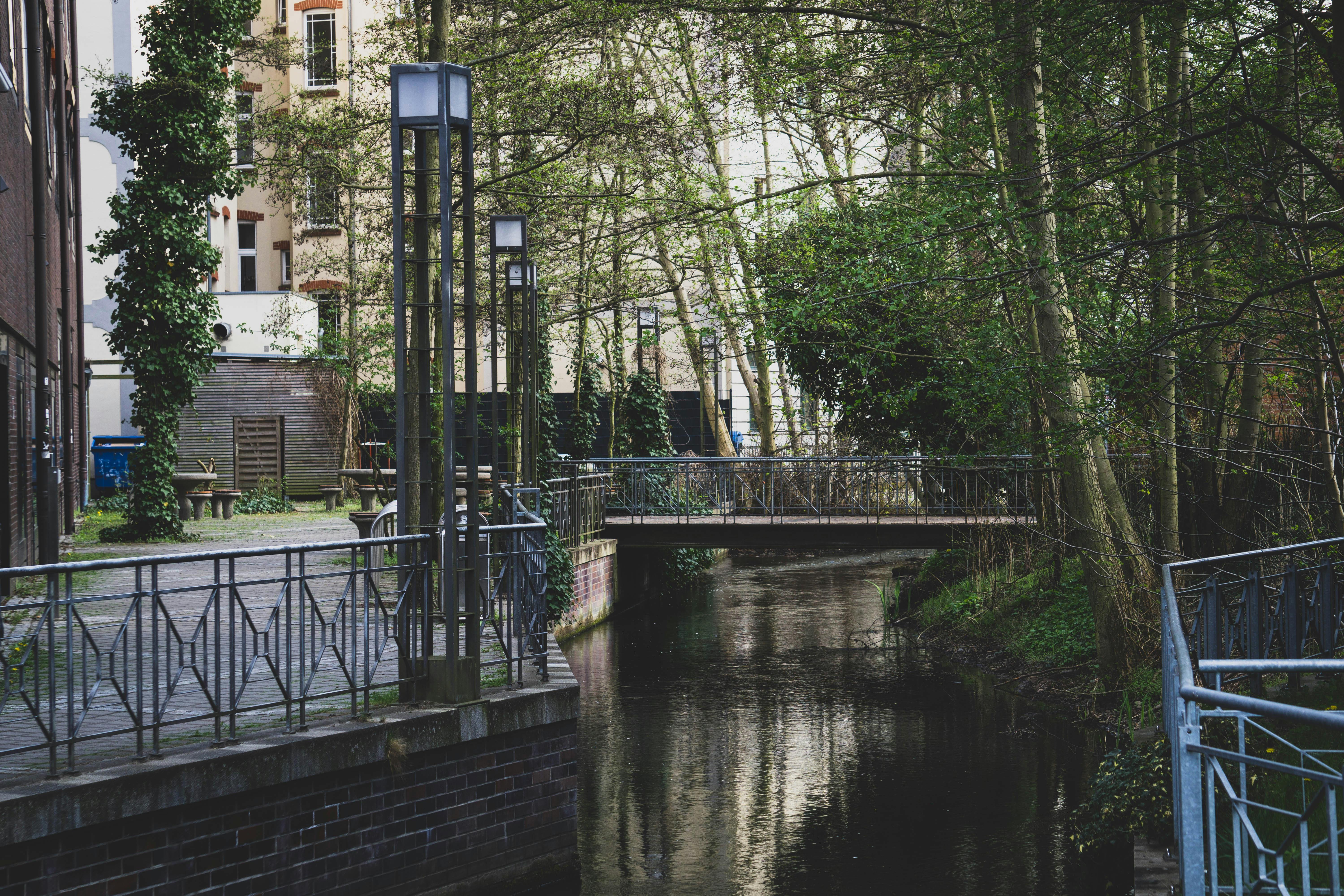 Footbridge over the Canal in a Residential Area Leading to the Park ...