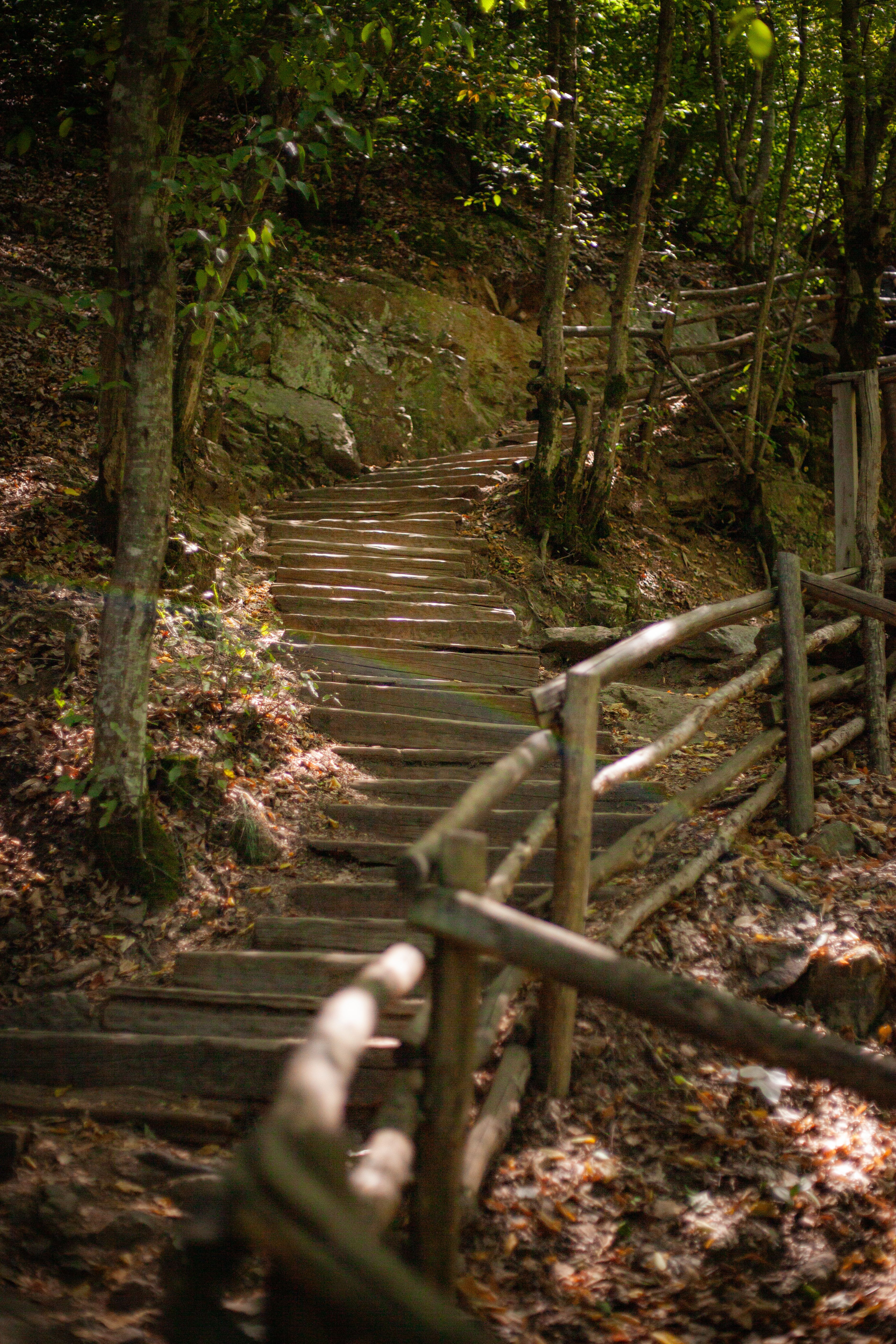 Black Wood Stairs Going to Waterfall during Daytime · Free Stock Photo
