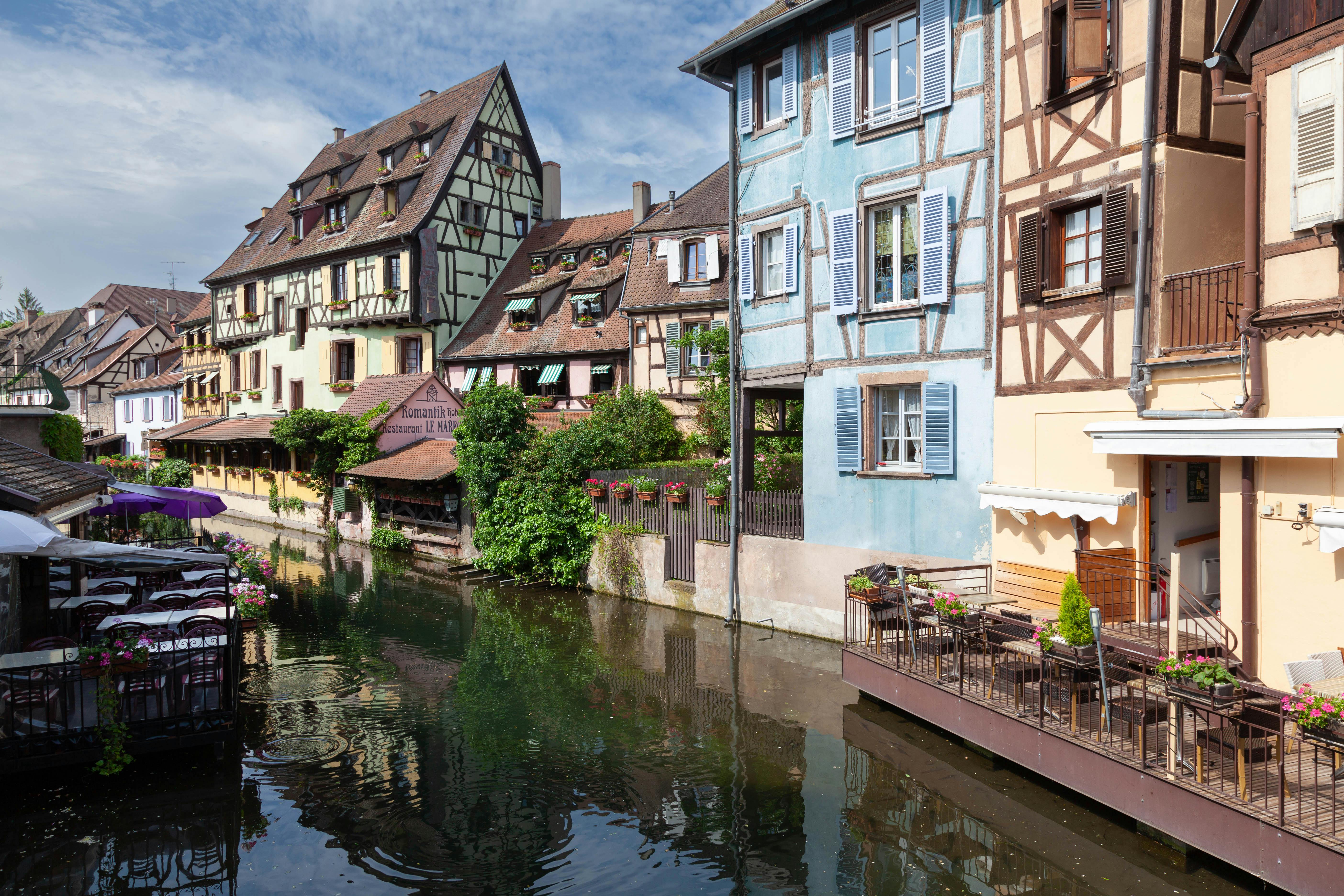 Medieval Buildings by River in Colmar Town in France · Free Stock Photo