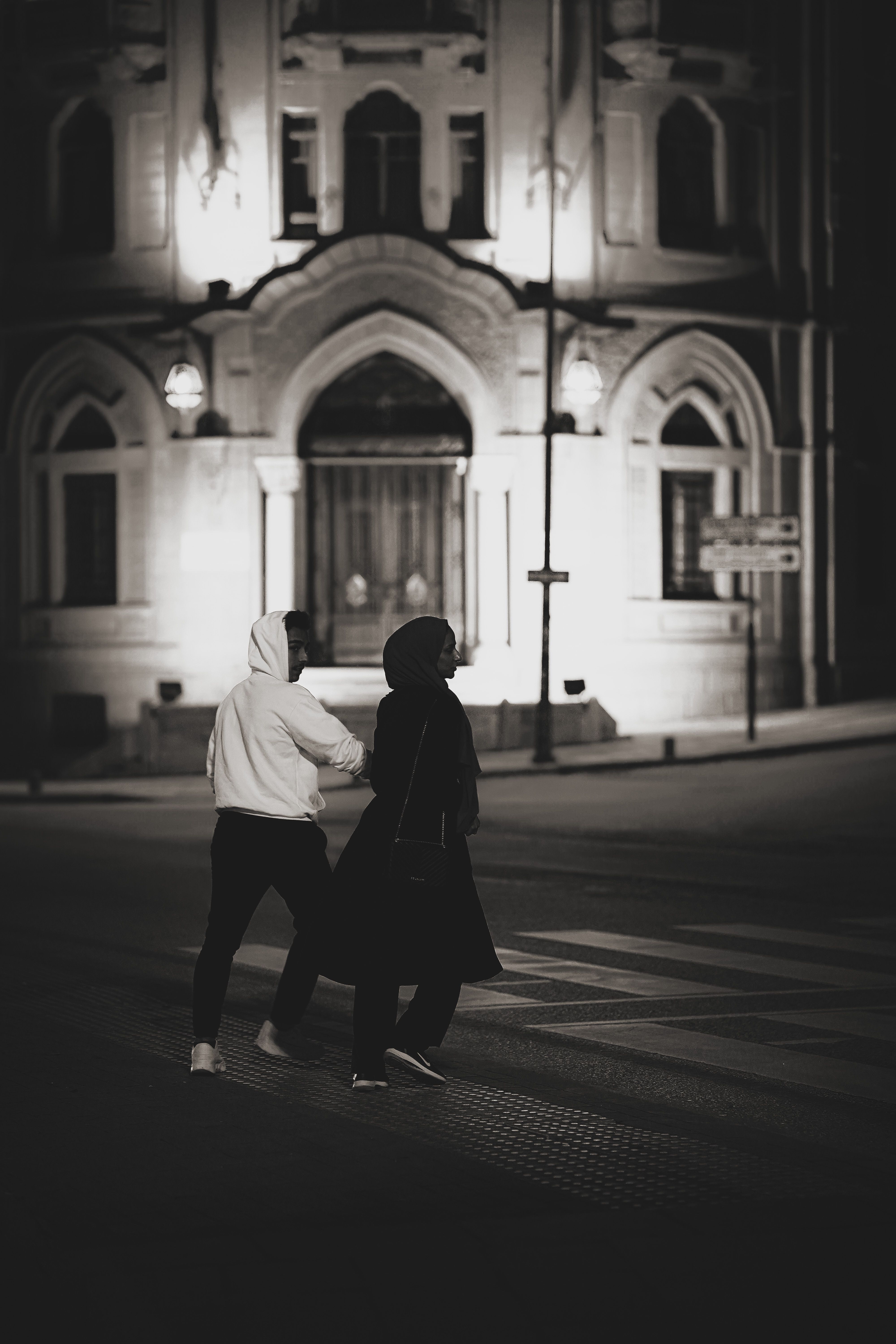 Couple Walking on Crossing at Night Street · Free Stock Photo