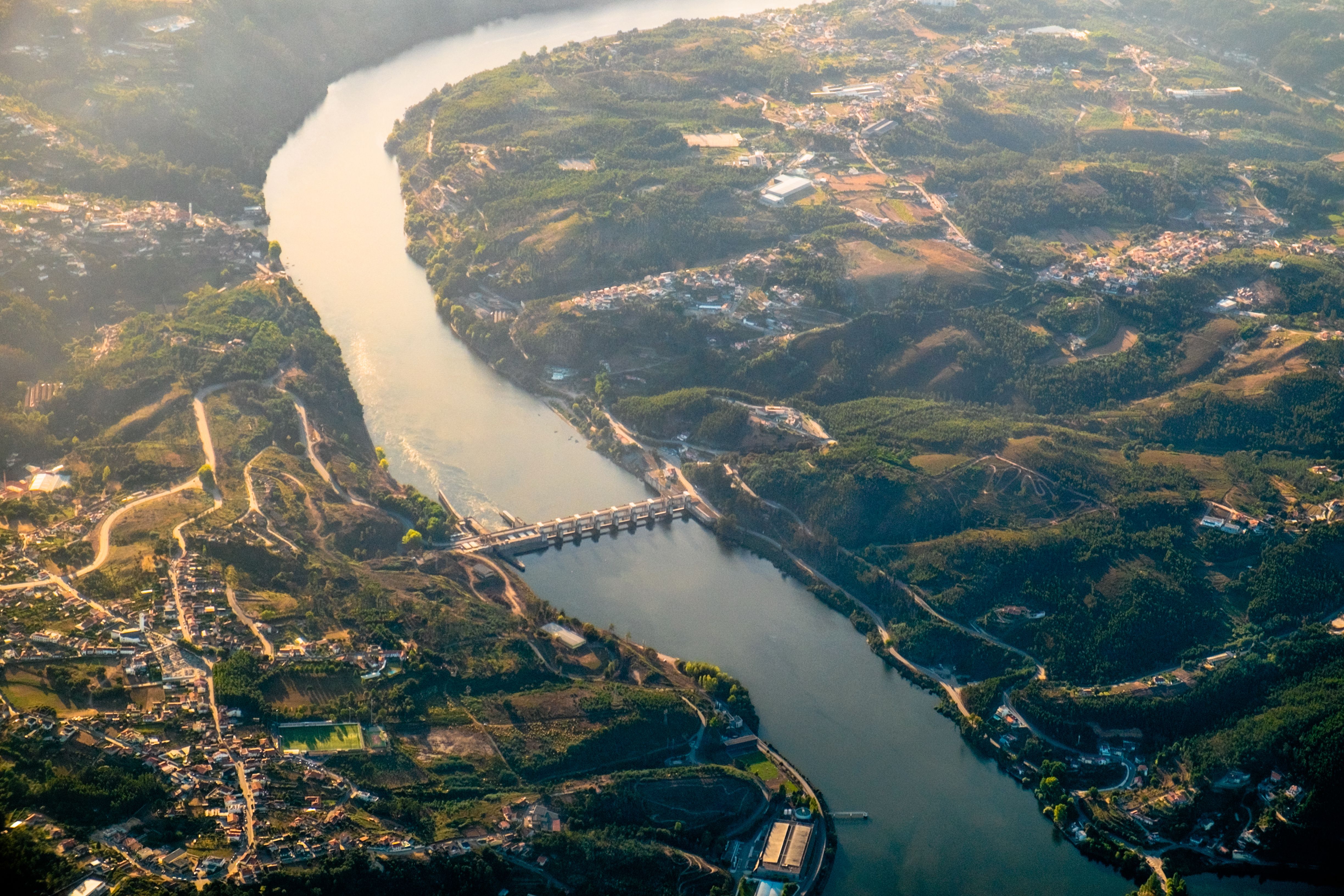 Aerial Panorama of Crestuma Dam on a Douro River in Portugal · Free ...