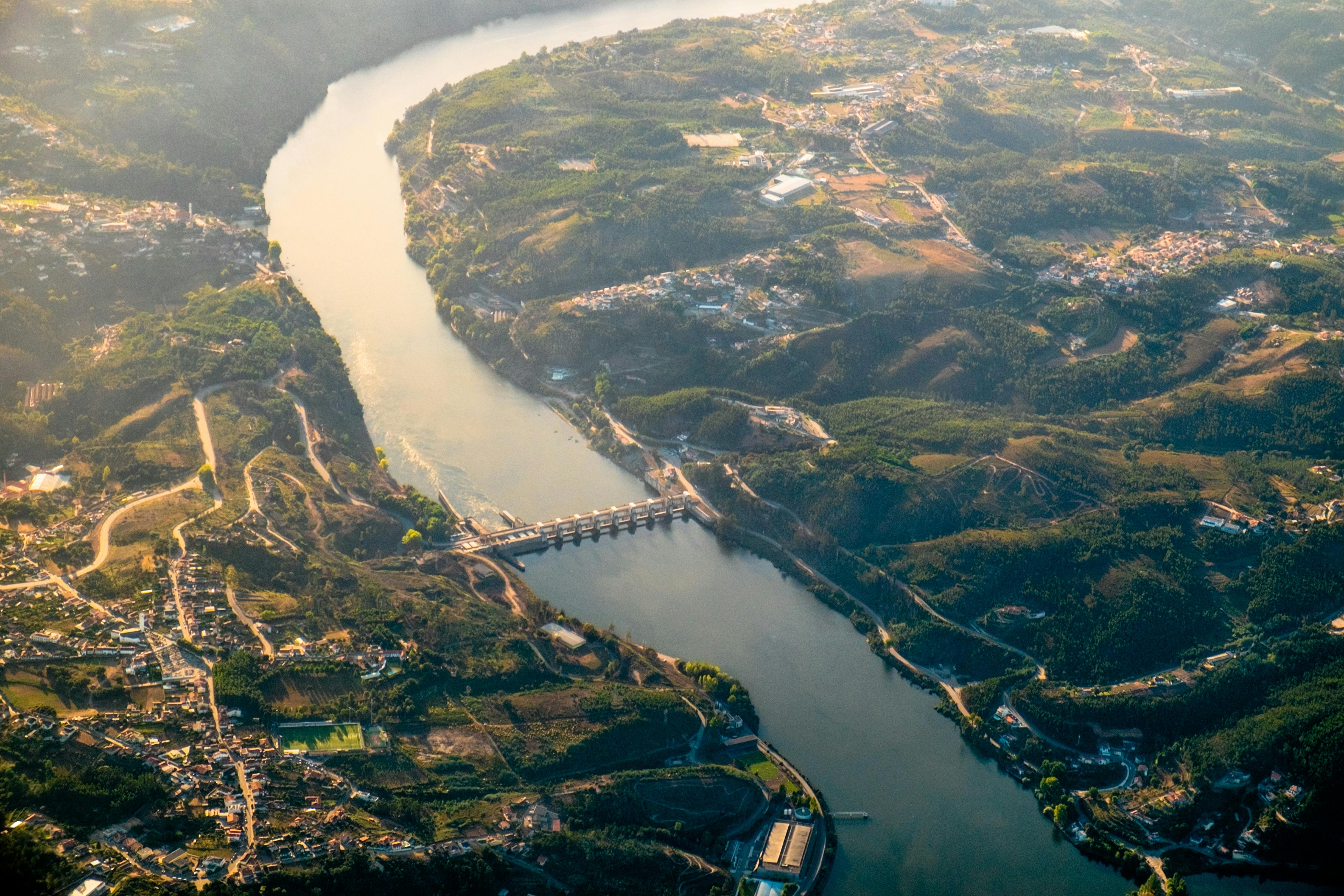 Aerial Panorama of Crestuma Dam on a Douro River in Portugal · Free ...
