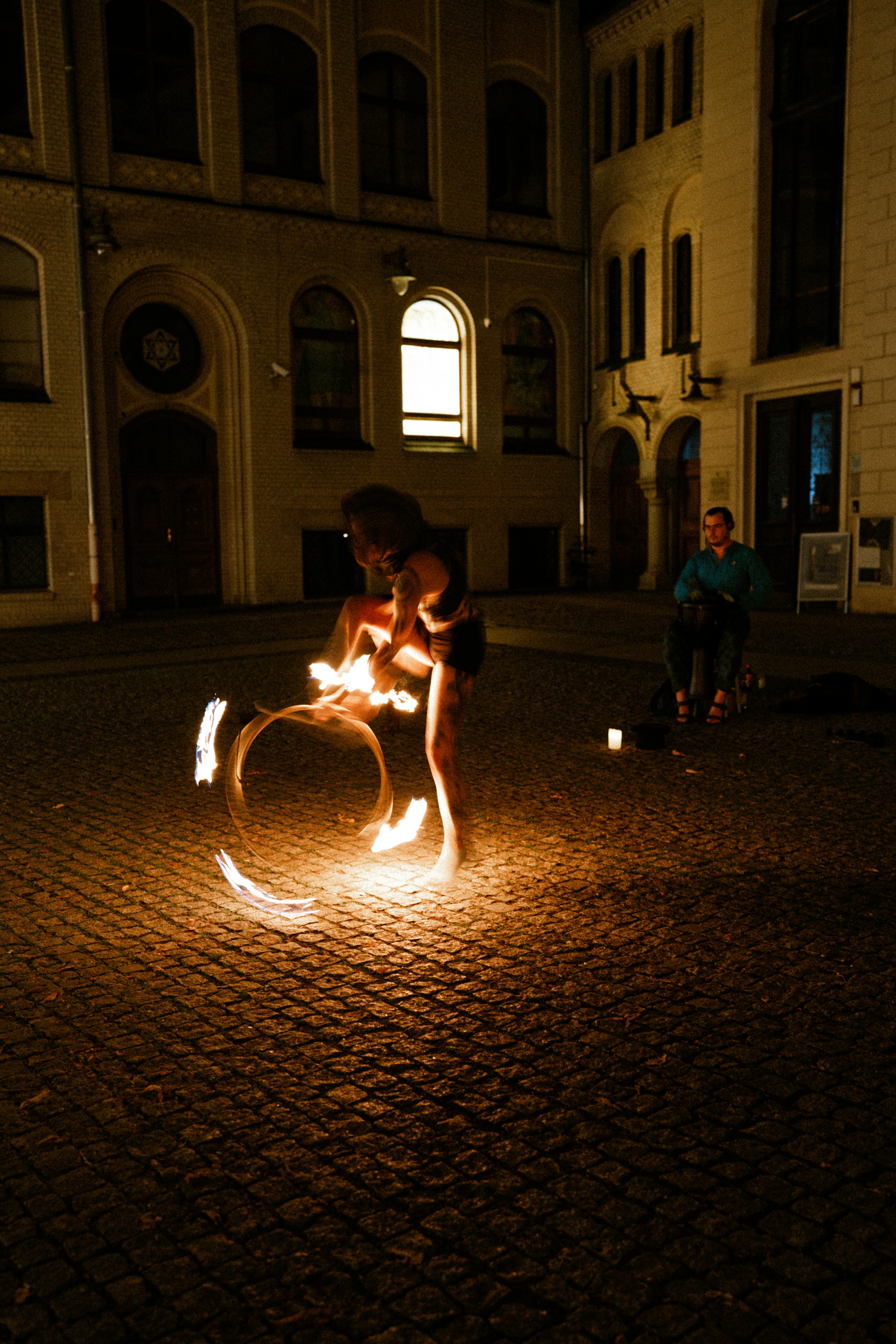 Fire Show in Courtyard at Night · Free Stock Photo