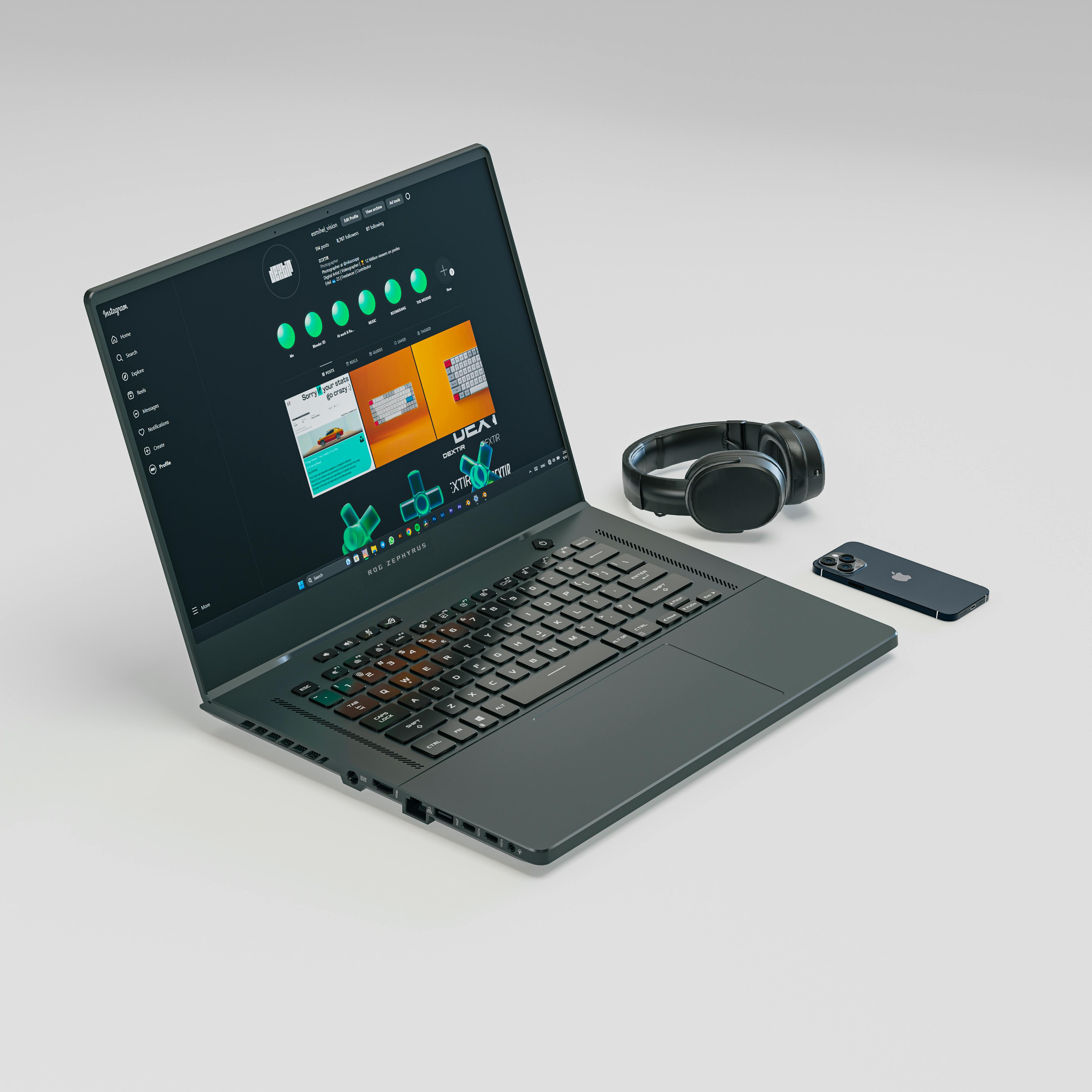 Composition of smartphone with earphones and laptop · Free Stock Photo