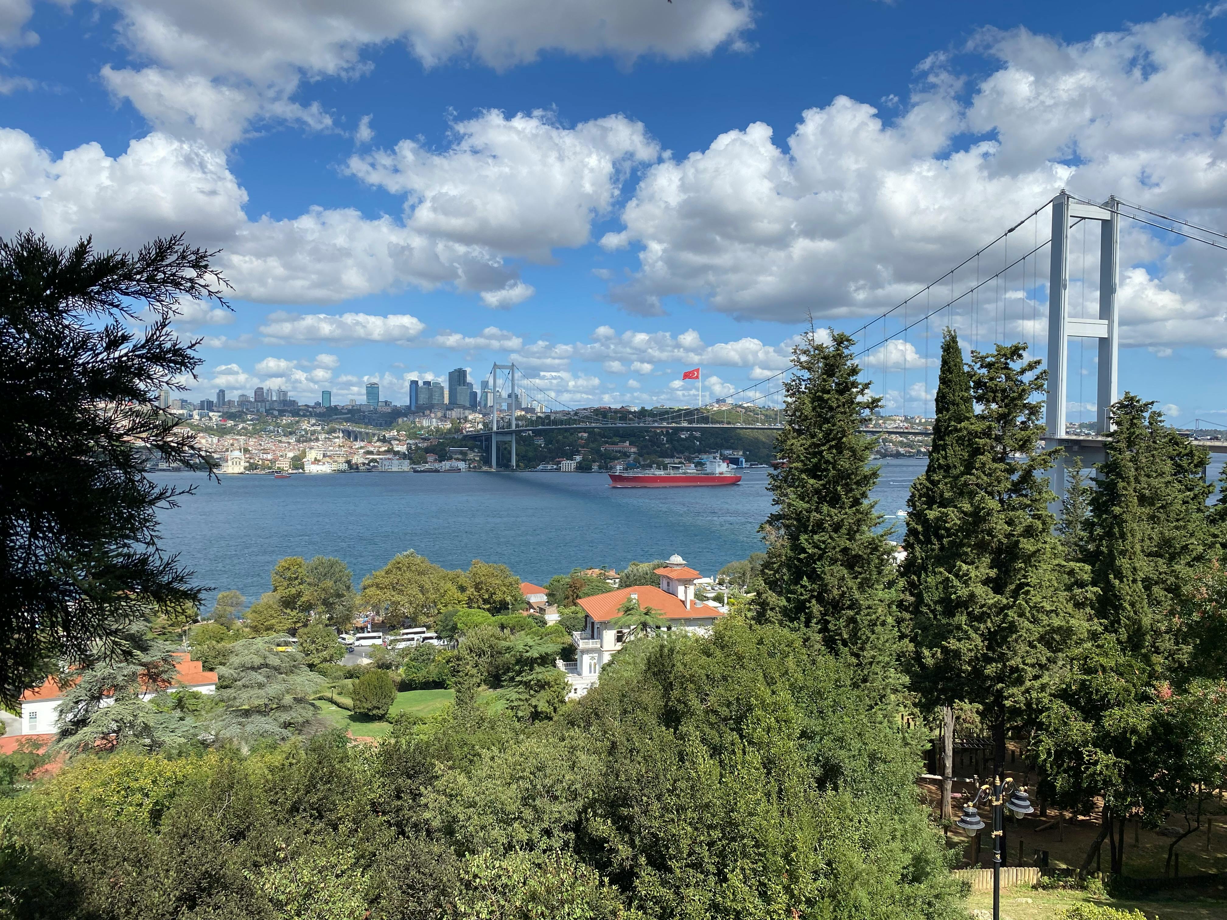 View of the Bosphorus Bridge across the Bosphorus Strait in Istanbul ...