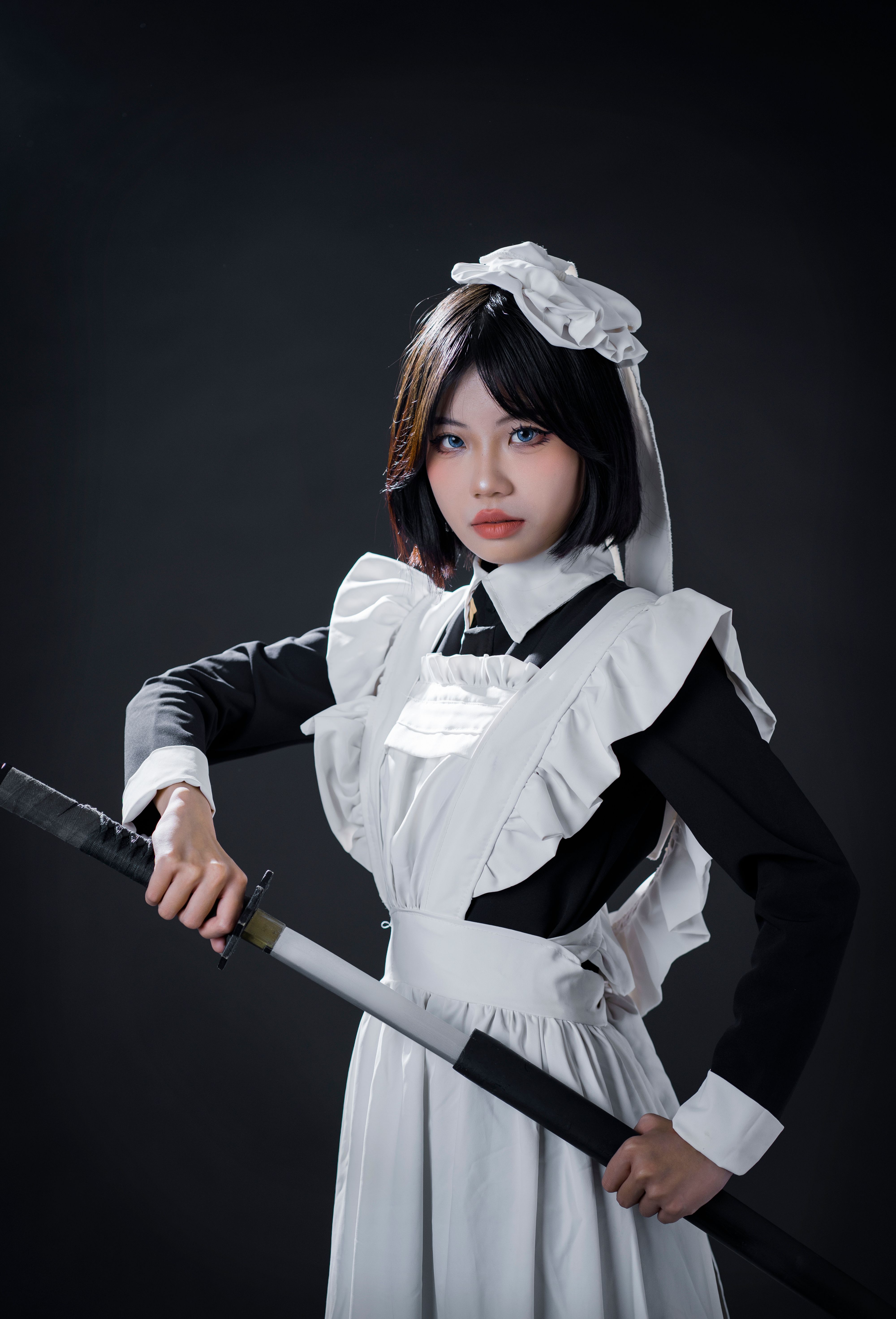 Teenager in Maid Costume Showing Peace Signs · Free Stock Photo
