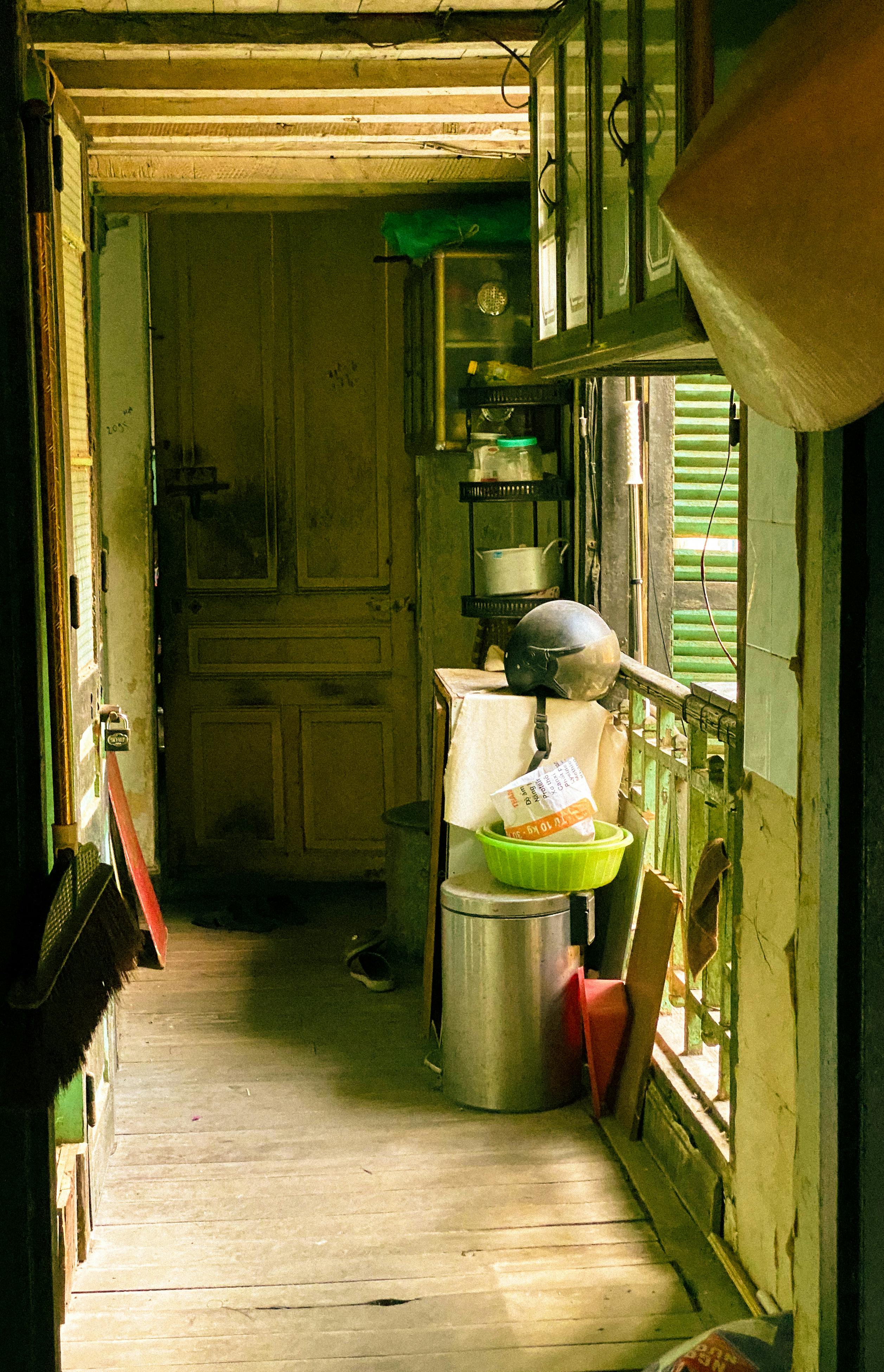 Cluttered Wooden Hallway · Free Stock Photo