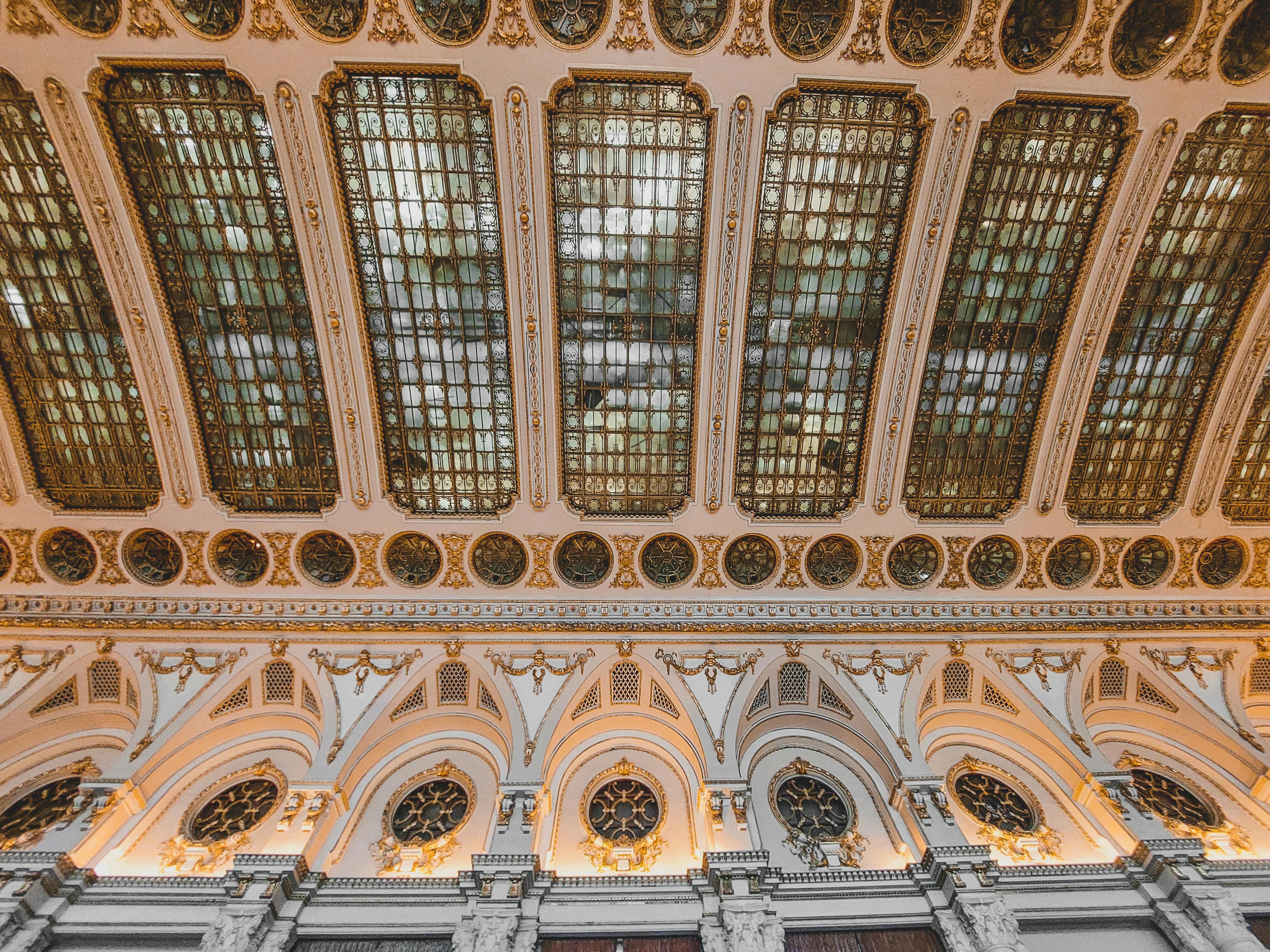 Ornate Vault of the Neoclassical Palace of Parliament in Bucharest ...