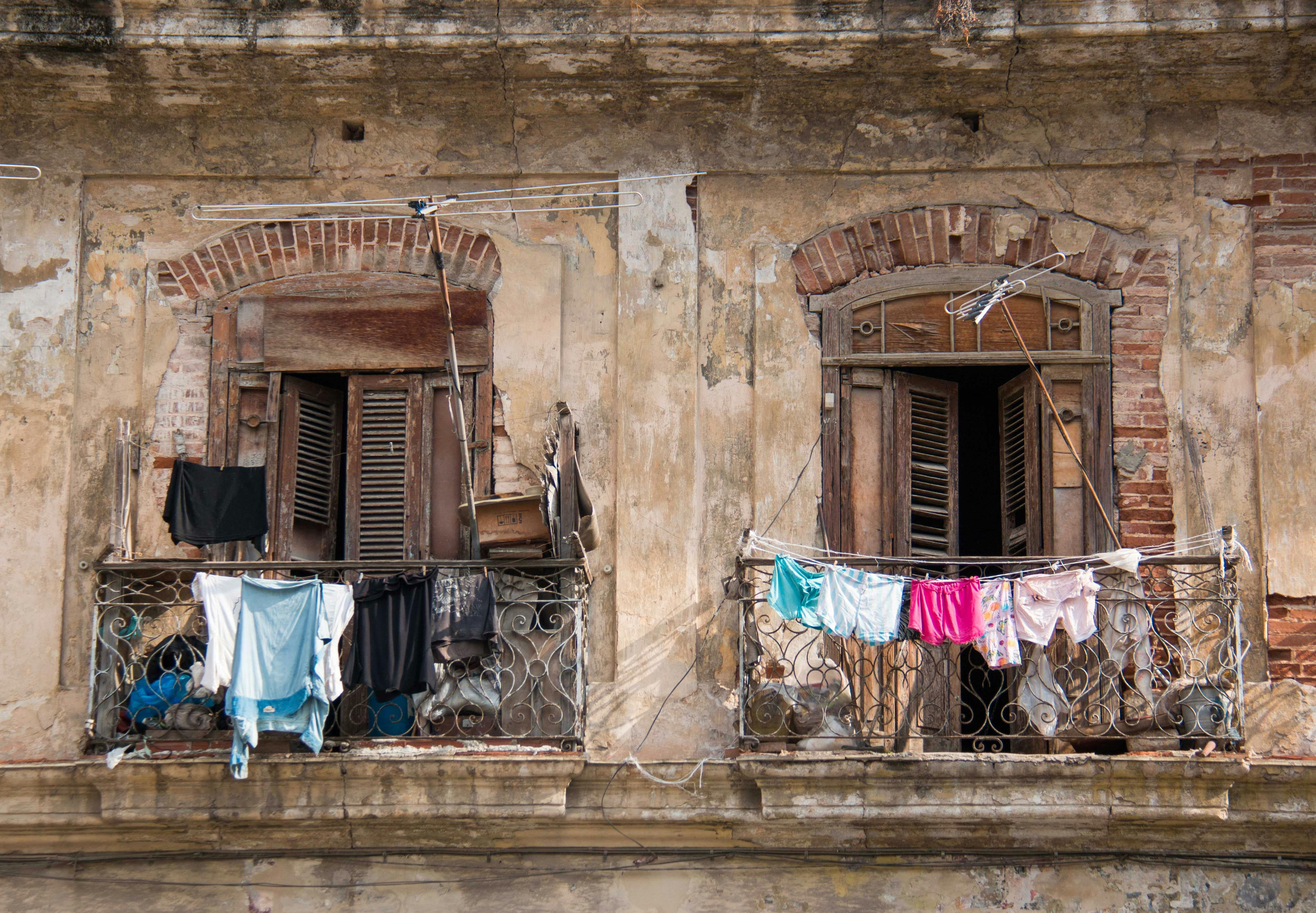 Laundry Air Drying on Balconies of Neglected Residential Building ...