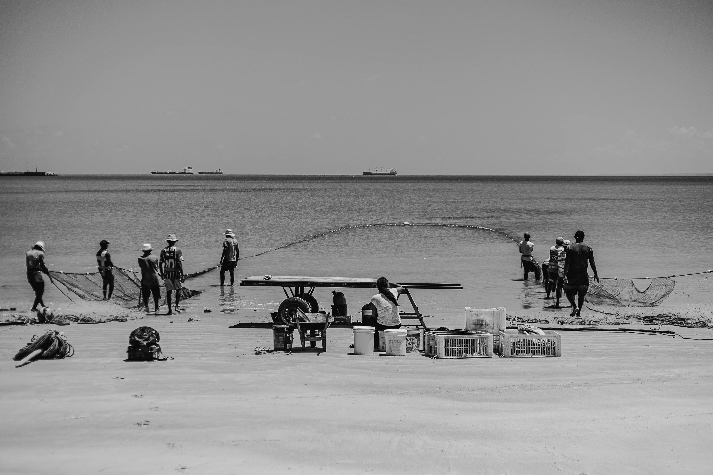 Fishermen Preparing Nets at a Beach · Free Stock Photo