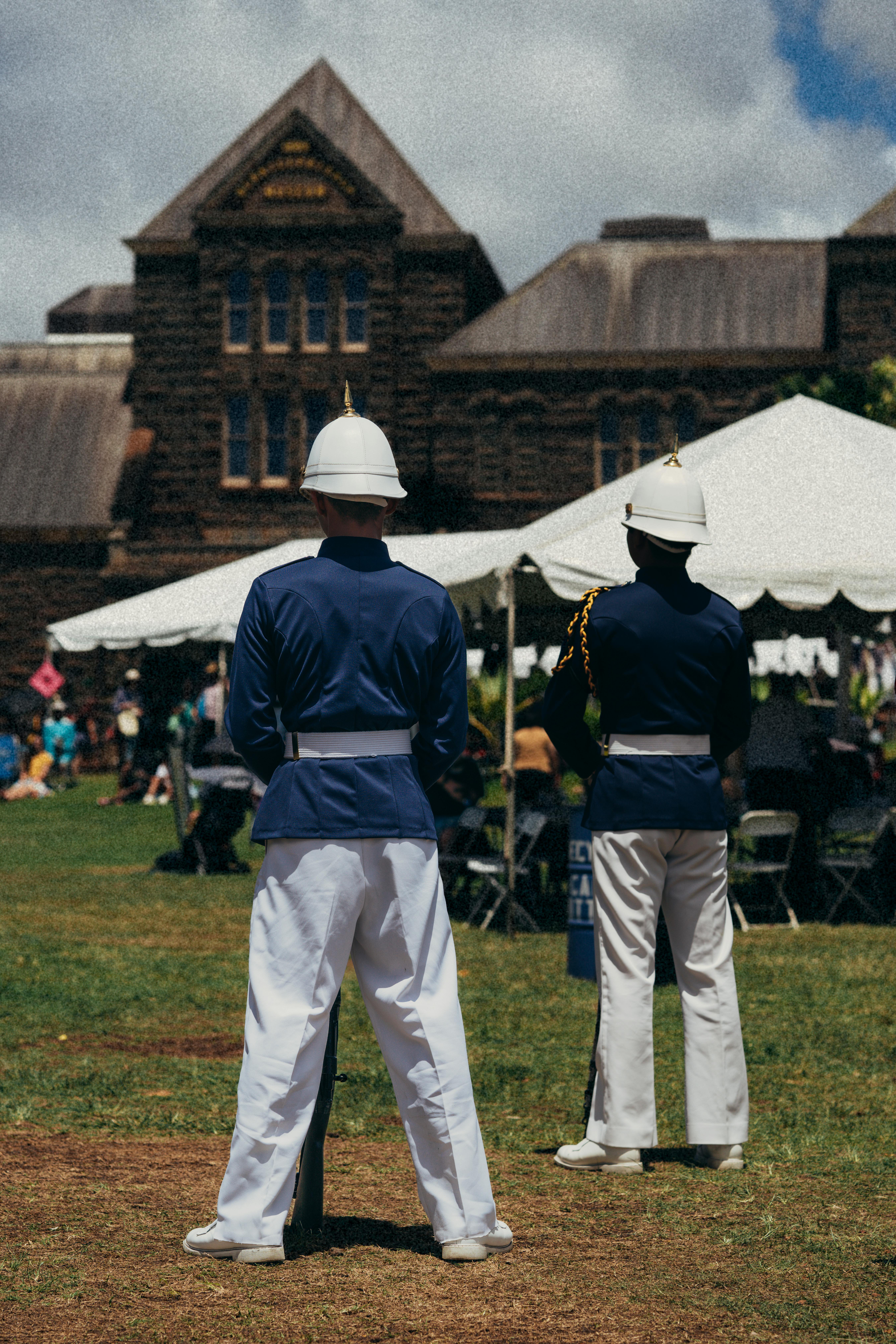Soldiers in Ceremonial Uniforms with Navy Blue Jackets and White Pants ...