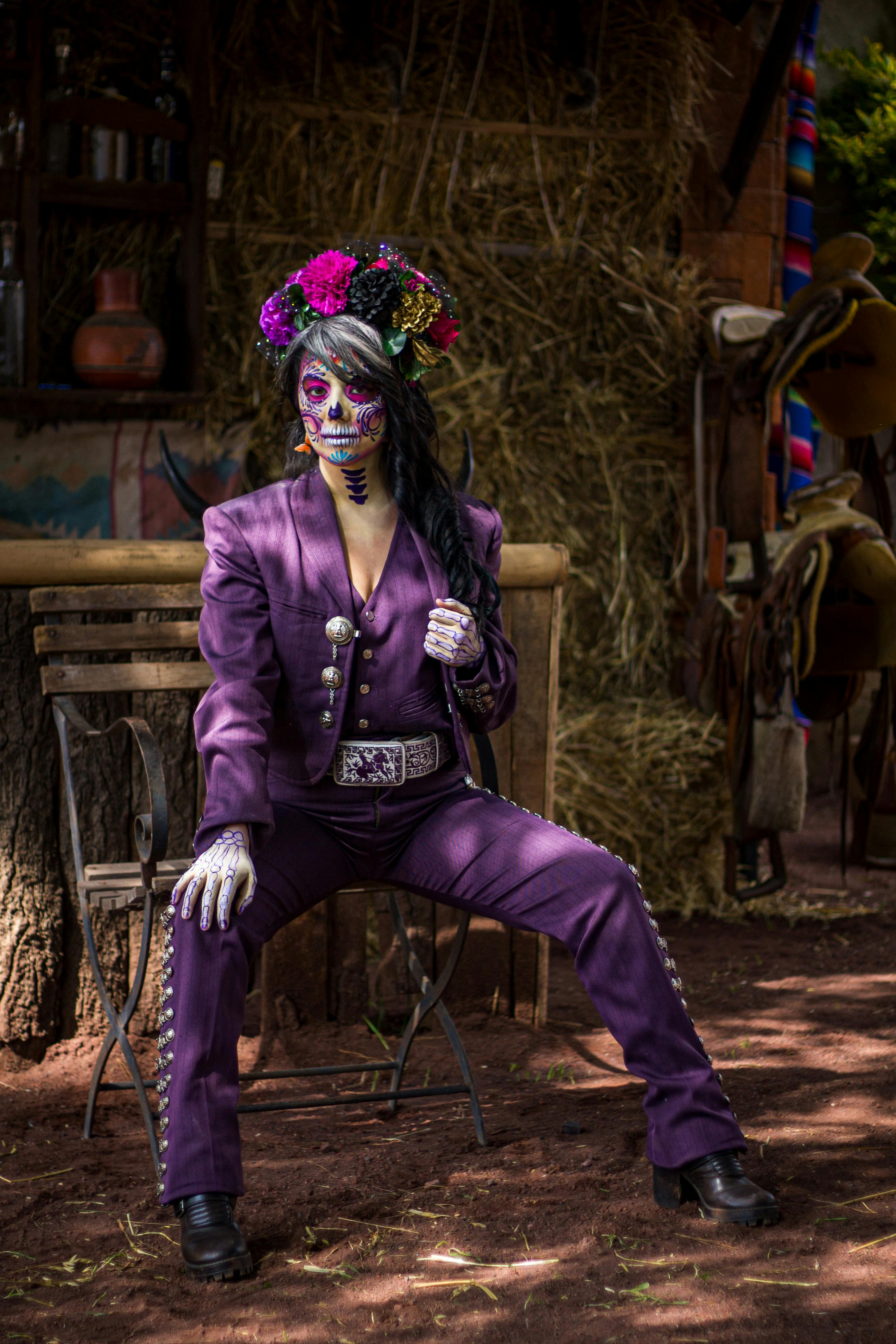 Woman in Purple Suit and Painted Face as Catrina for Dia de Muertos ...