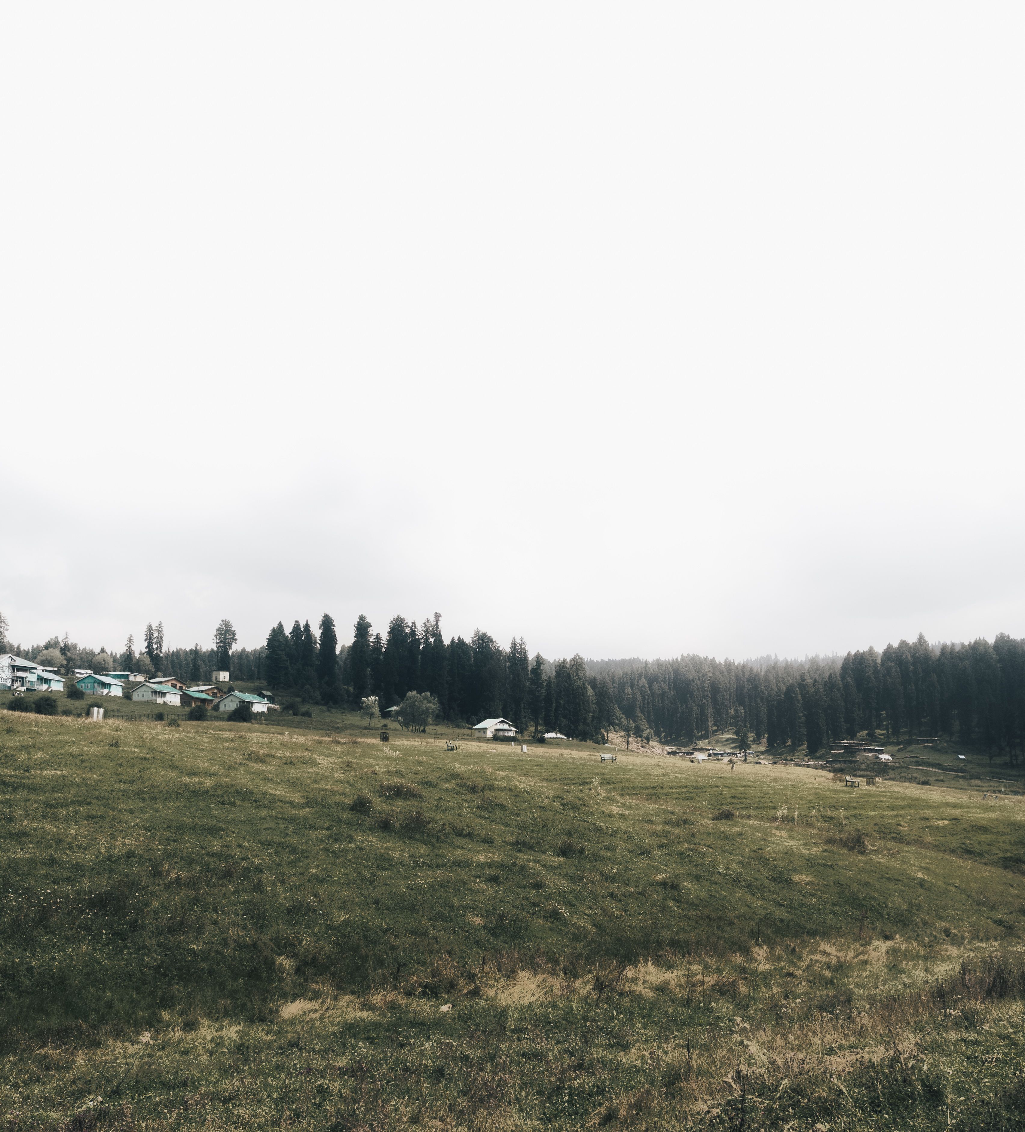 A field with a few houses in the distance · Free Stock Photo