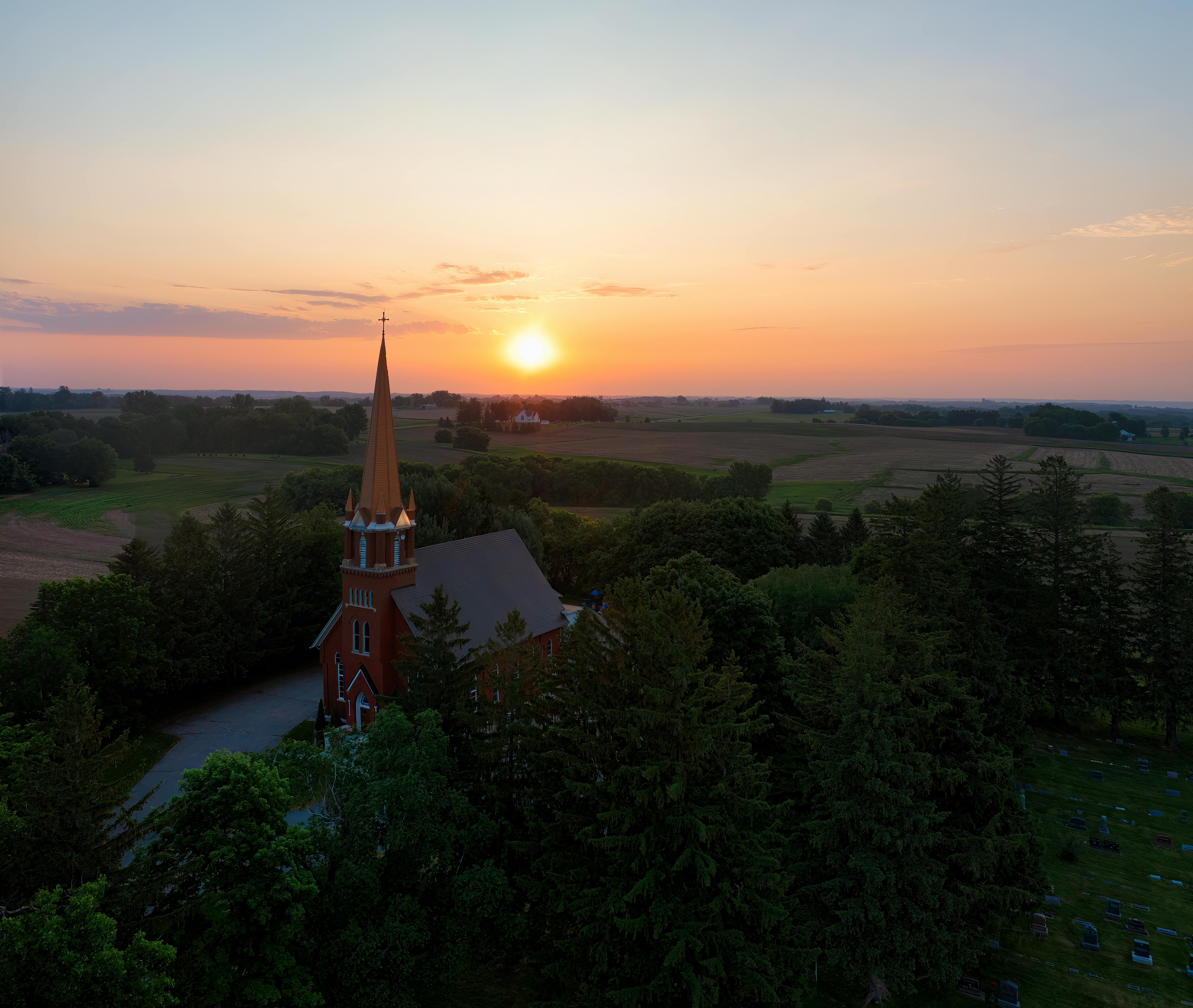High Angle View of a Church at Dawn · Free Stock Photo
