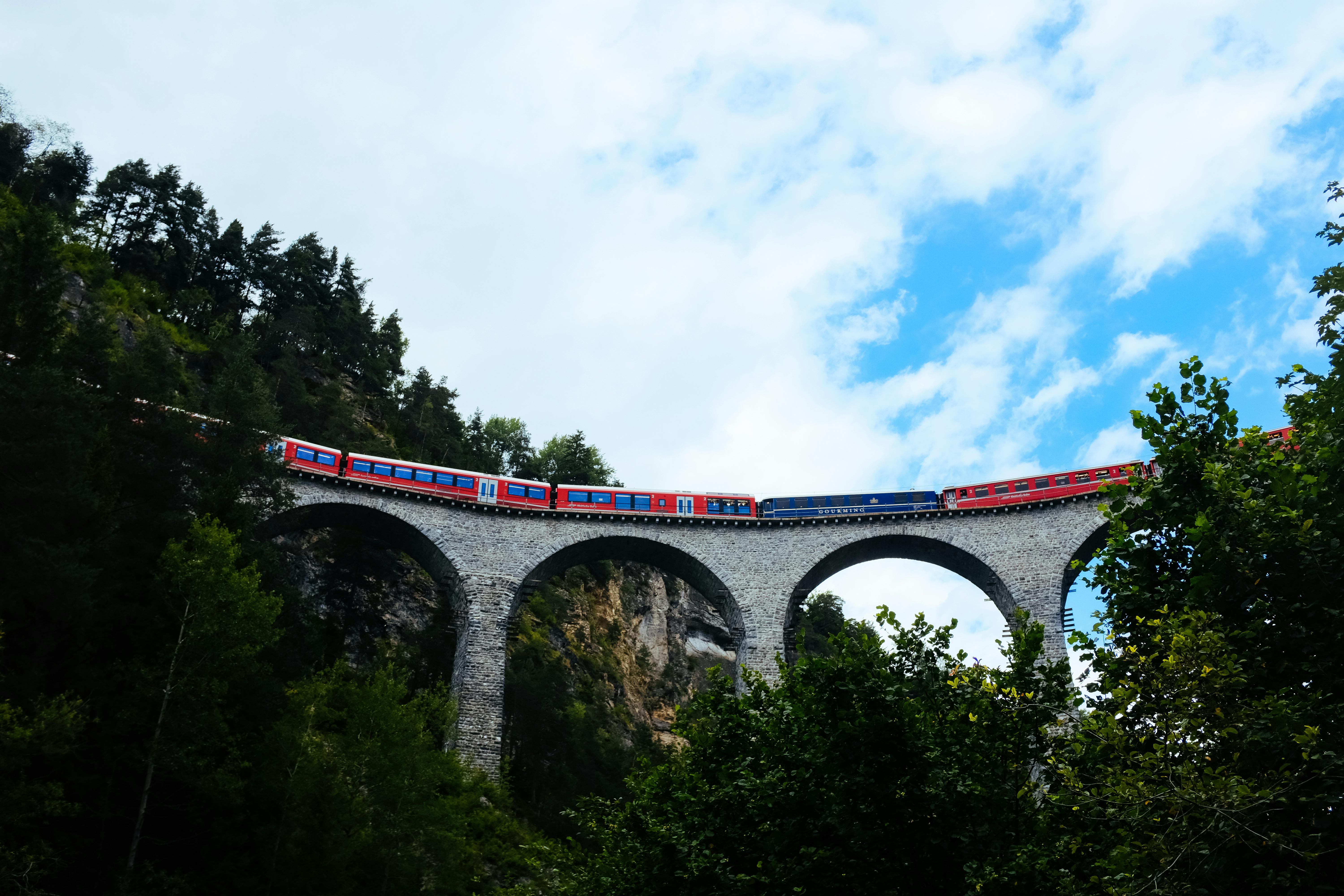 A Train Running on the Arched Bridge · Free Stock Photo
