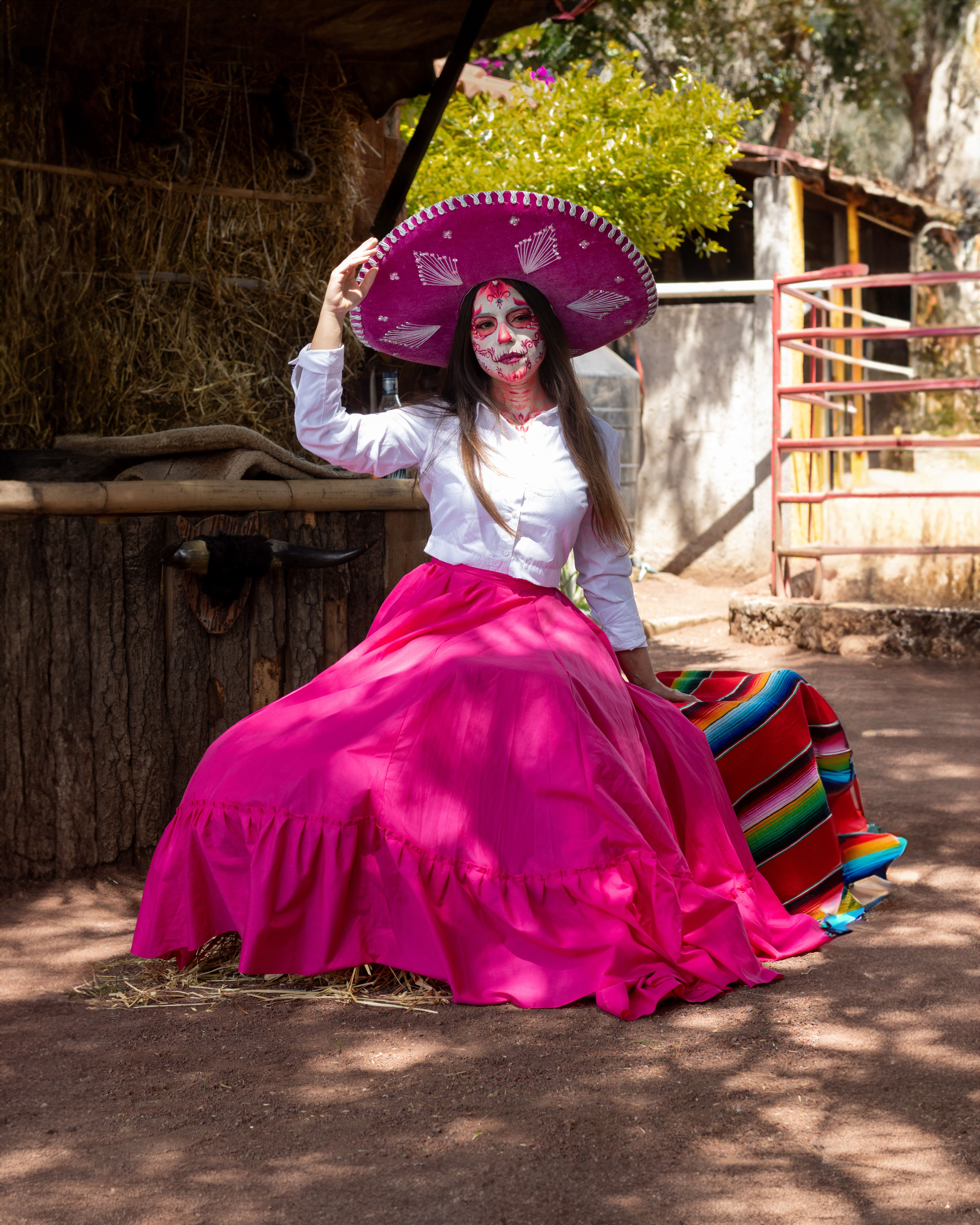 Woman in Traditional Clothing and a Death Mask on her Face · Free Stock ...
