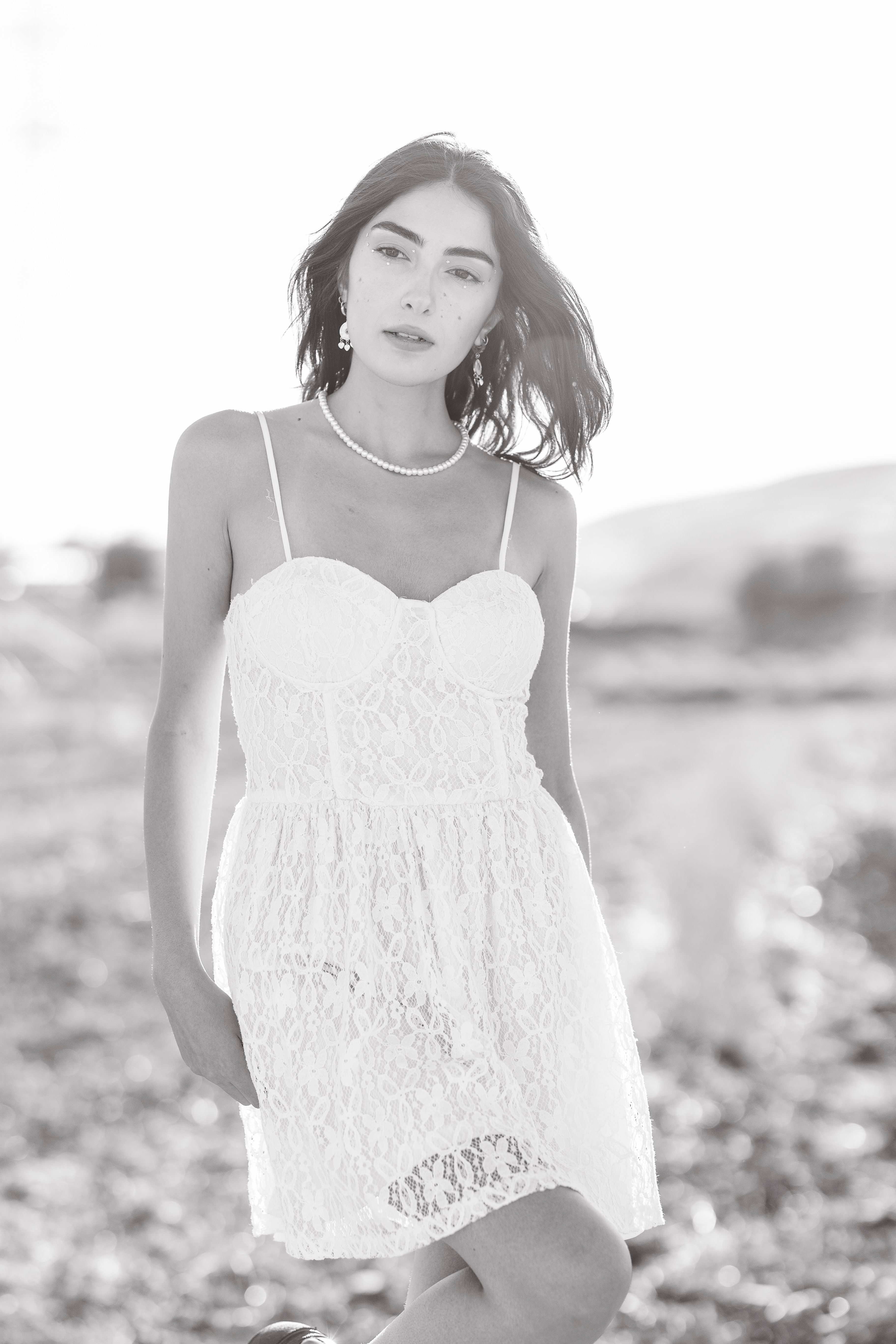Portrait of Woman in Sundress in Black and White · Free Stock Photo