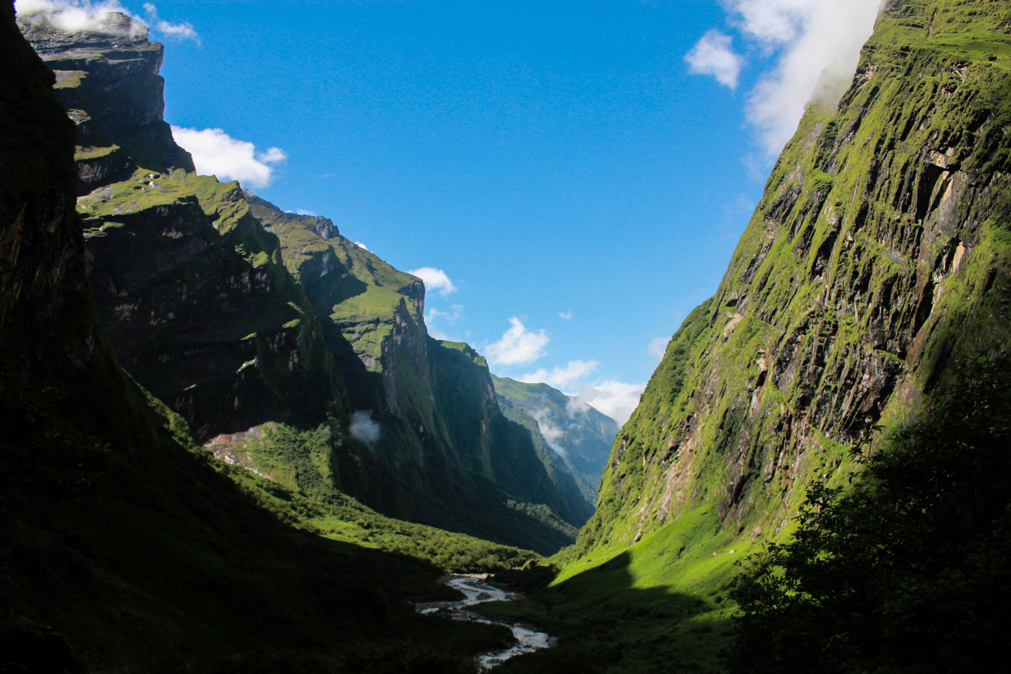 Green Slopes around Valley with Stream in Mountains · Free Stock Photo