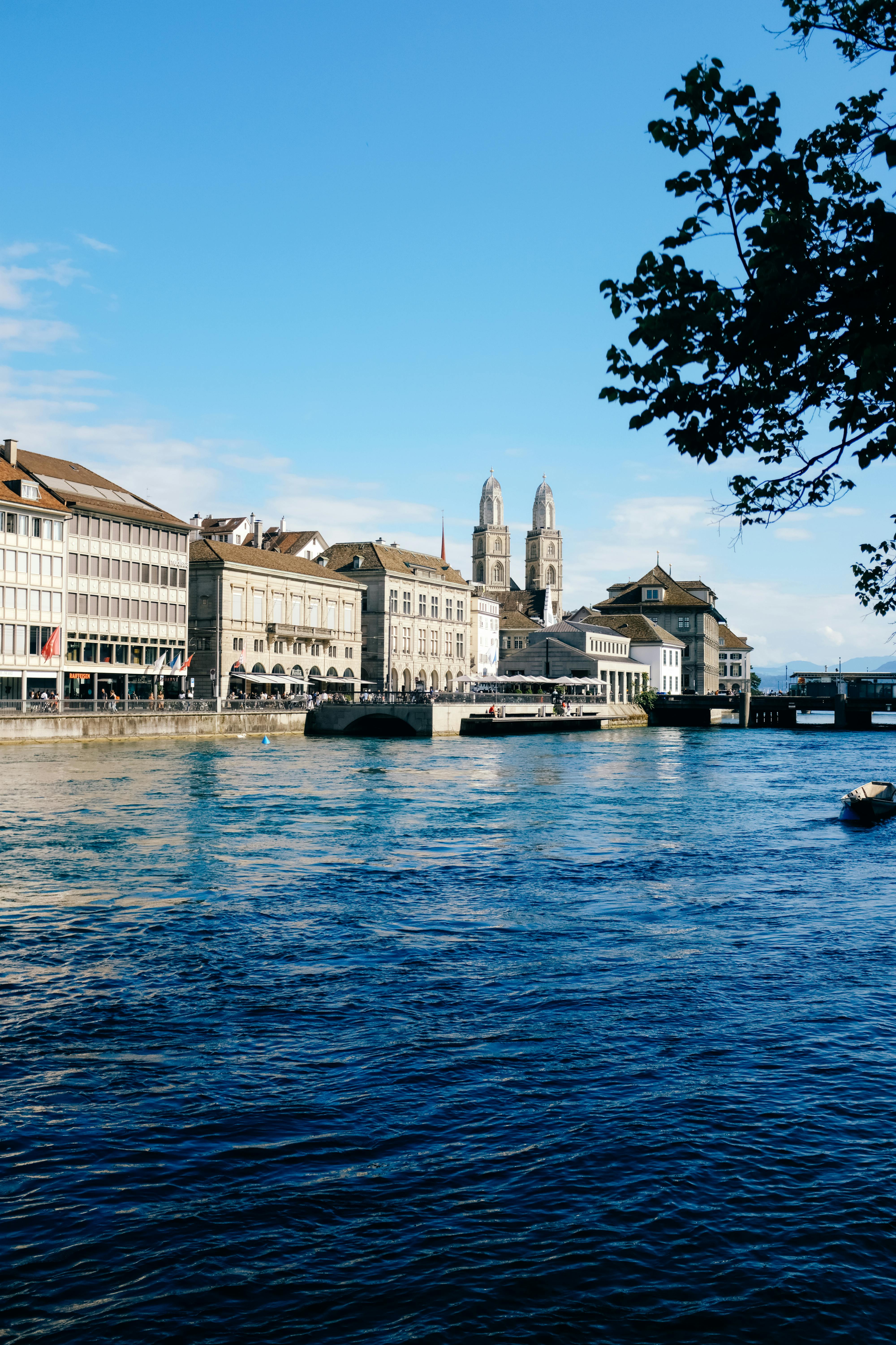 View of the Limmat and Waterfront Buildings in Zurich, Switzerland ...