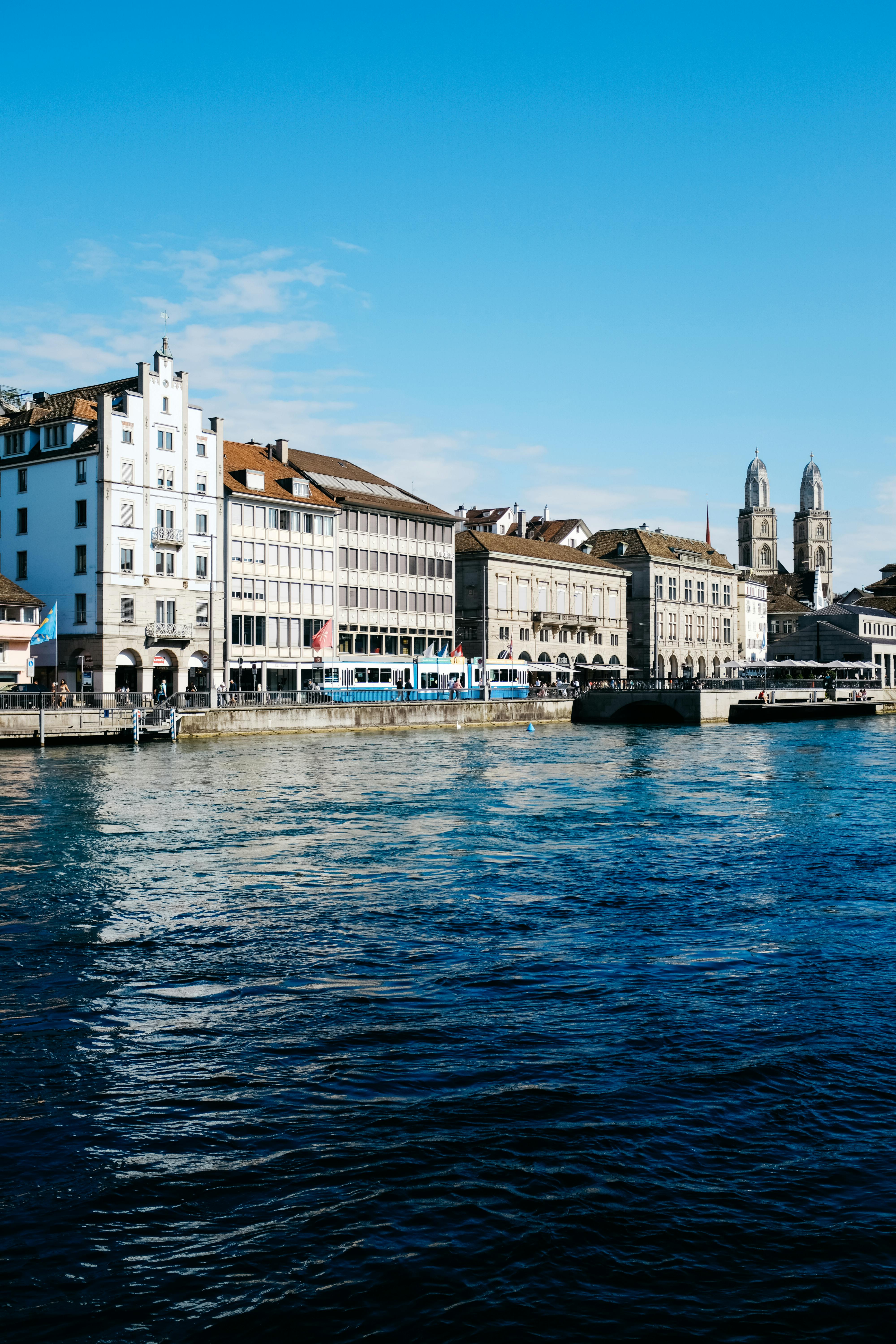 View of the Limmat and Waterfront Buildings in Zurich, Switzerland ...
