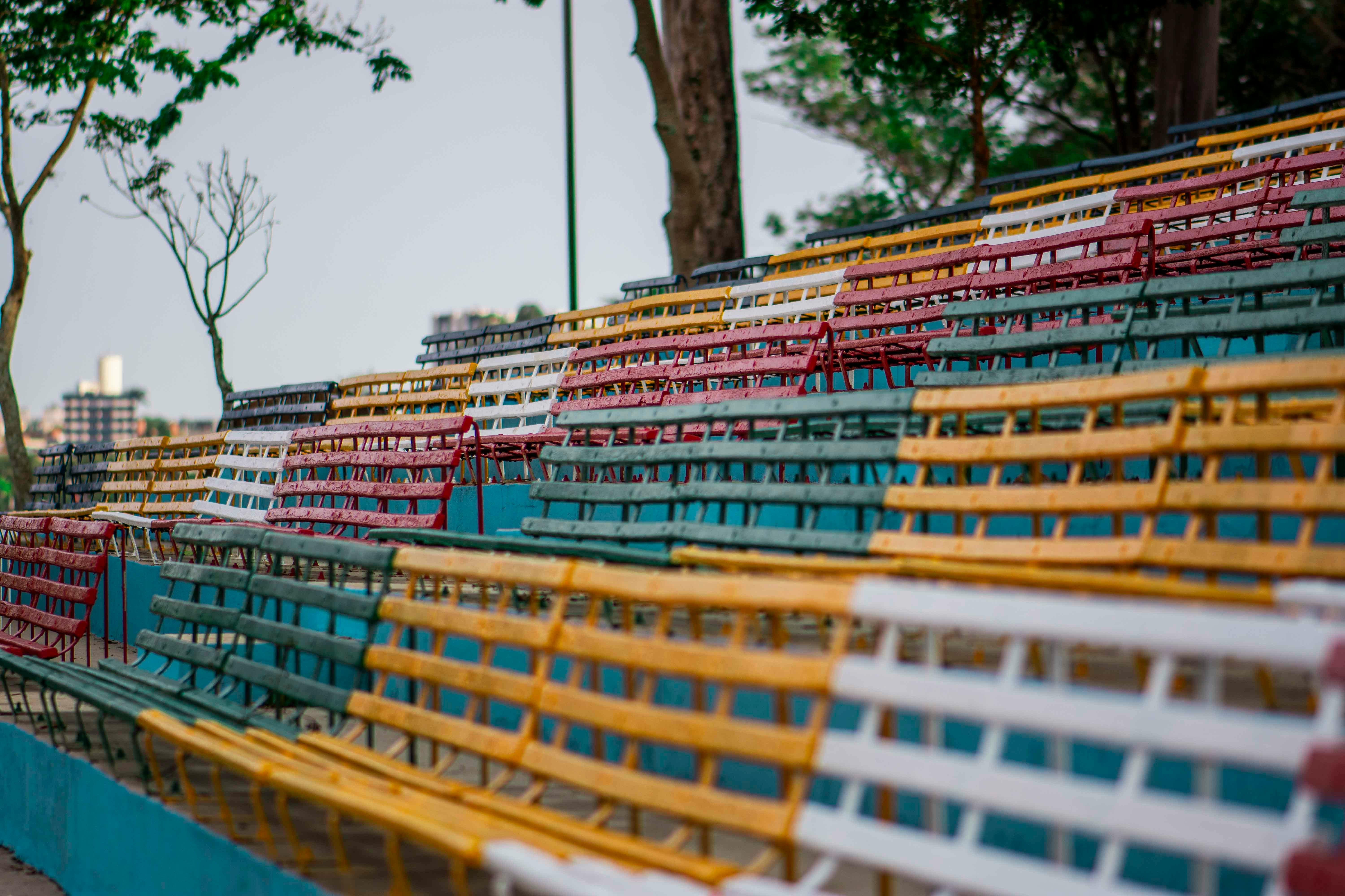 Colorful Benches in a Park · Free Stock Photo