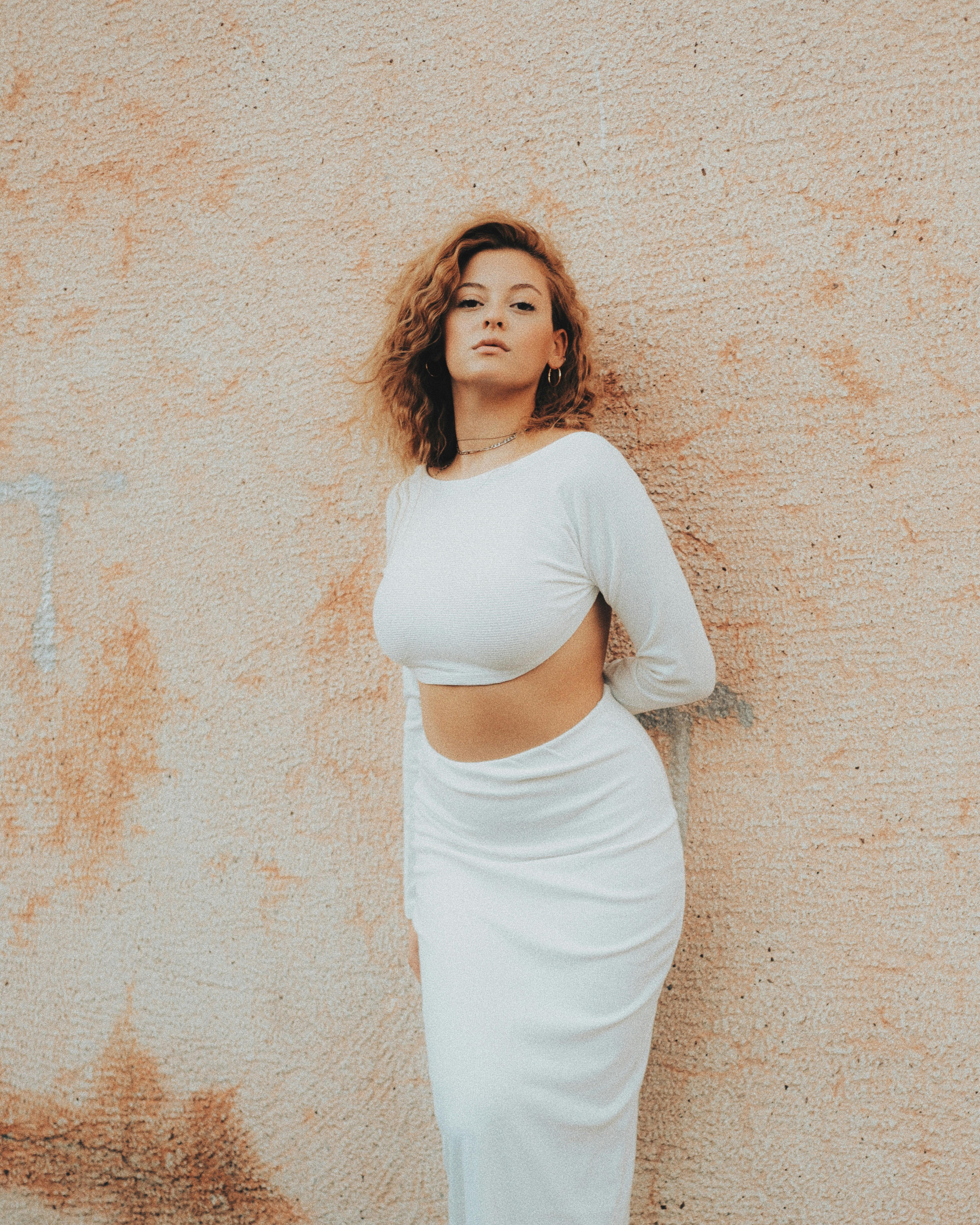 Model in a White Crop Top with Long Sleeves and a Maxi Skirt · Free ...