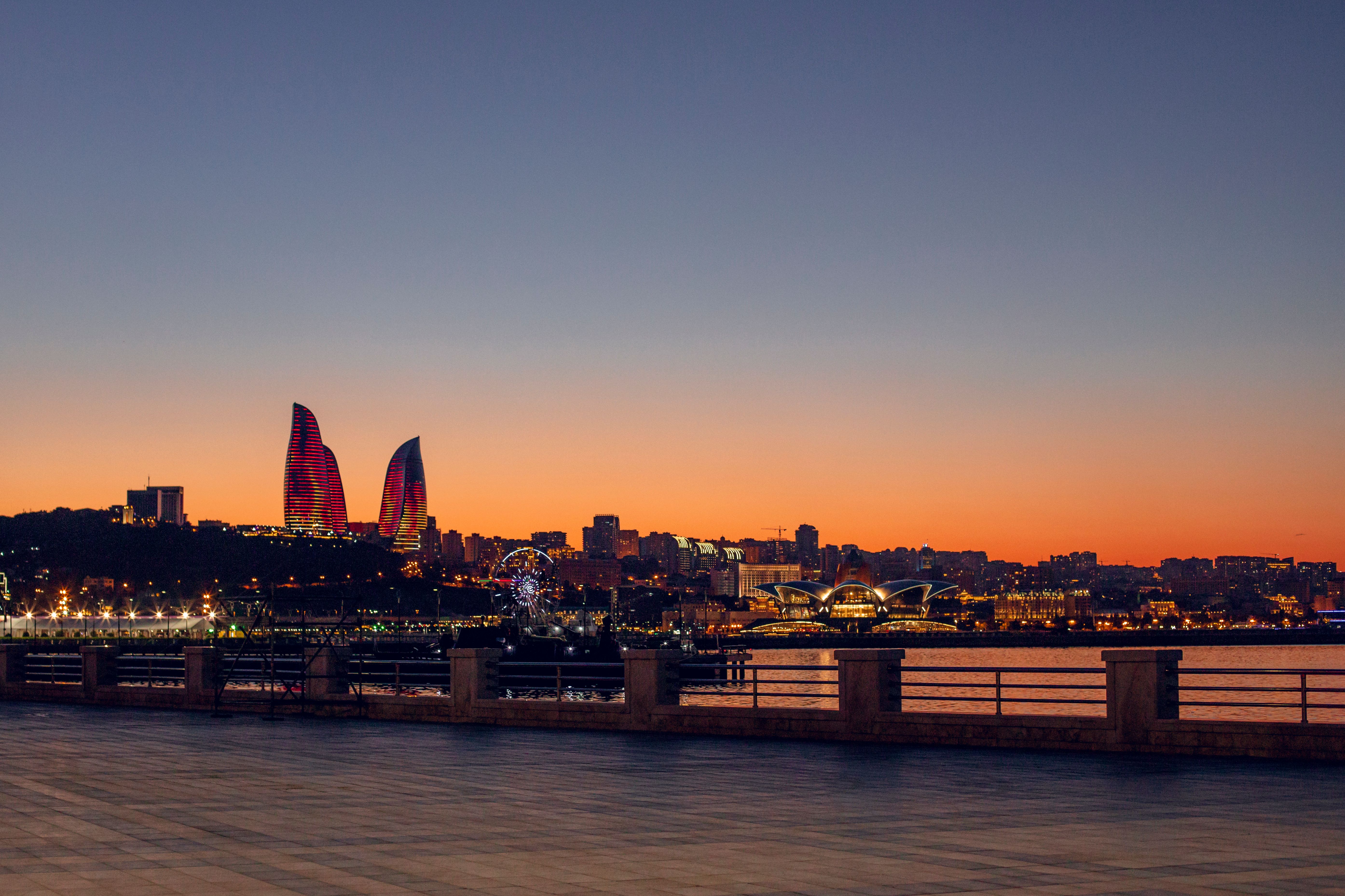 Baku City Skyline at Dusk · Free Stock Photo
