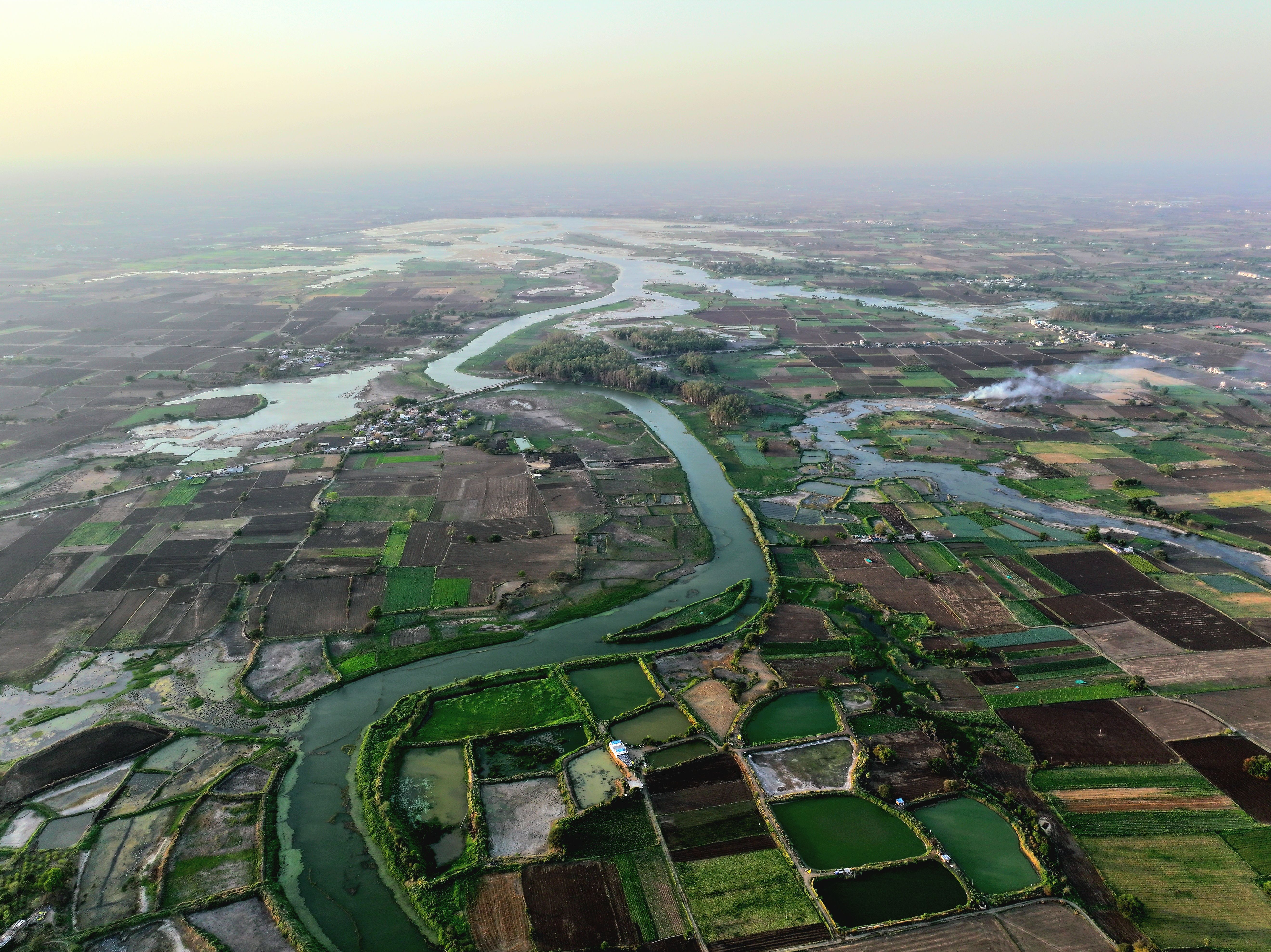 River and Rural Fields on Plains · Free Stock Photo