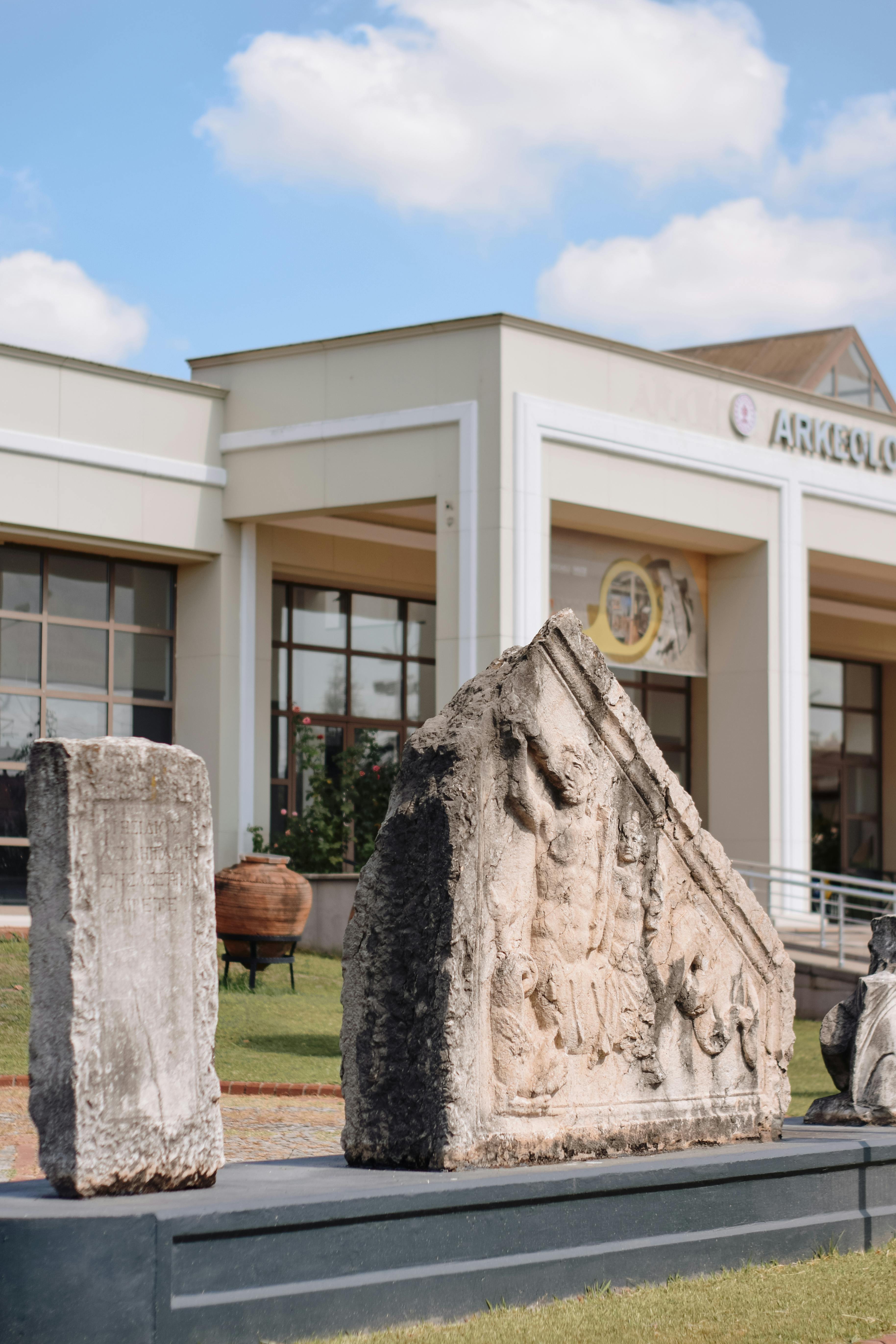 Antique Marble Slabs with Bas Reliefs in Front of the Kocaeli Museum ...