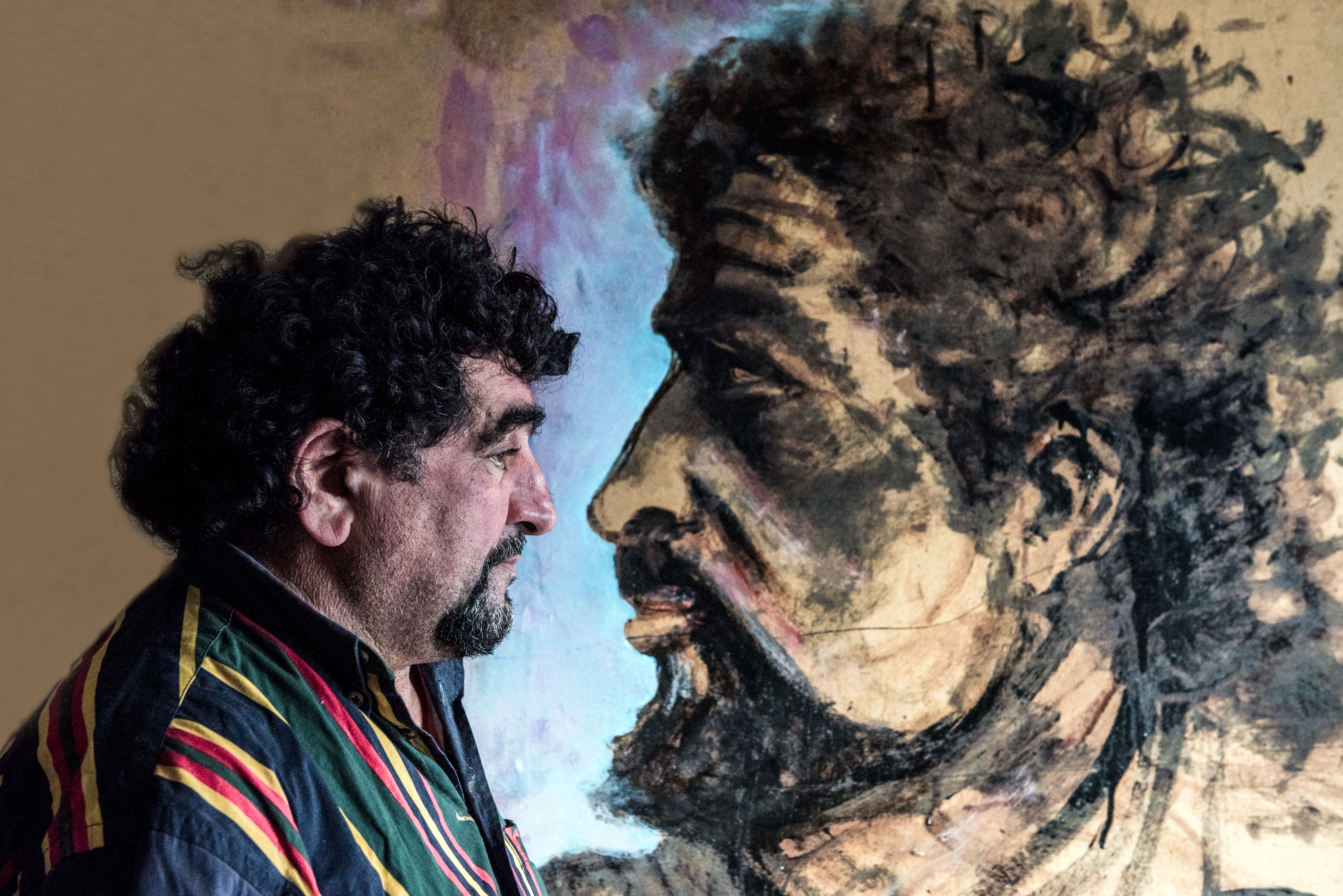 Profile of a Man and His Drawing Portrait · Free Stock Photo