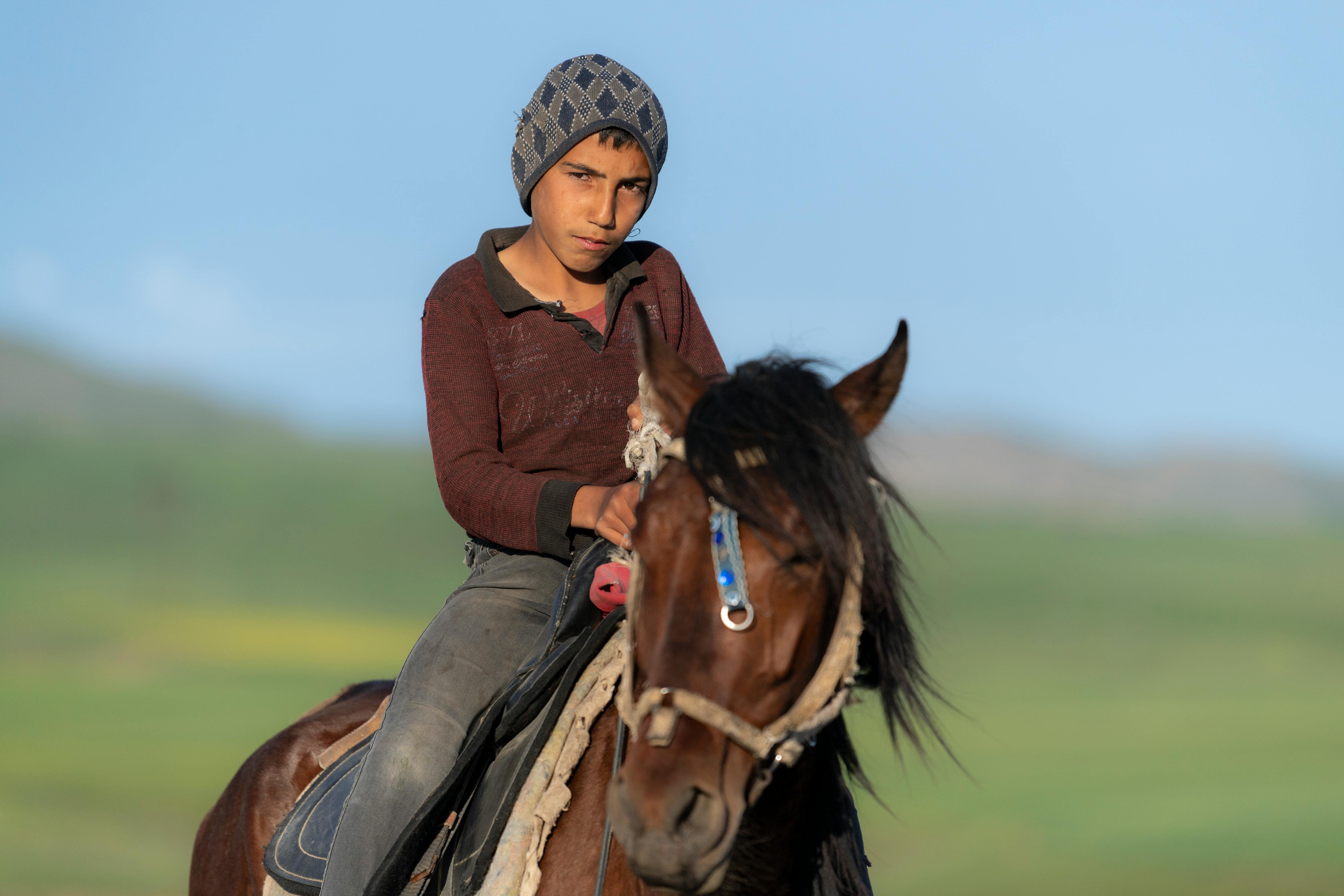 Photo of a Boy Riding a Brown Horse · Free Stock Photo