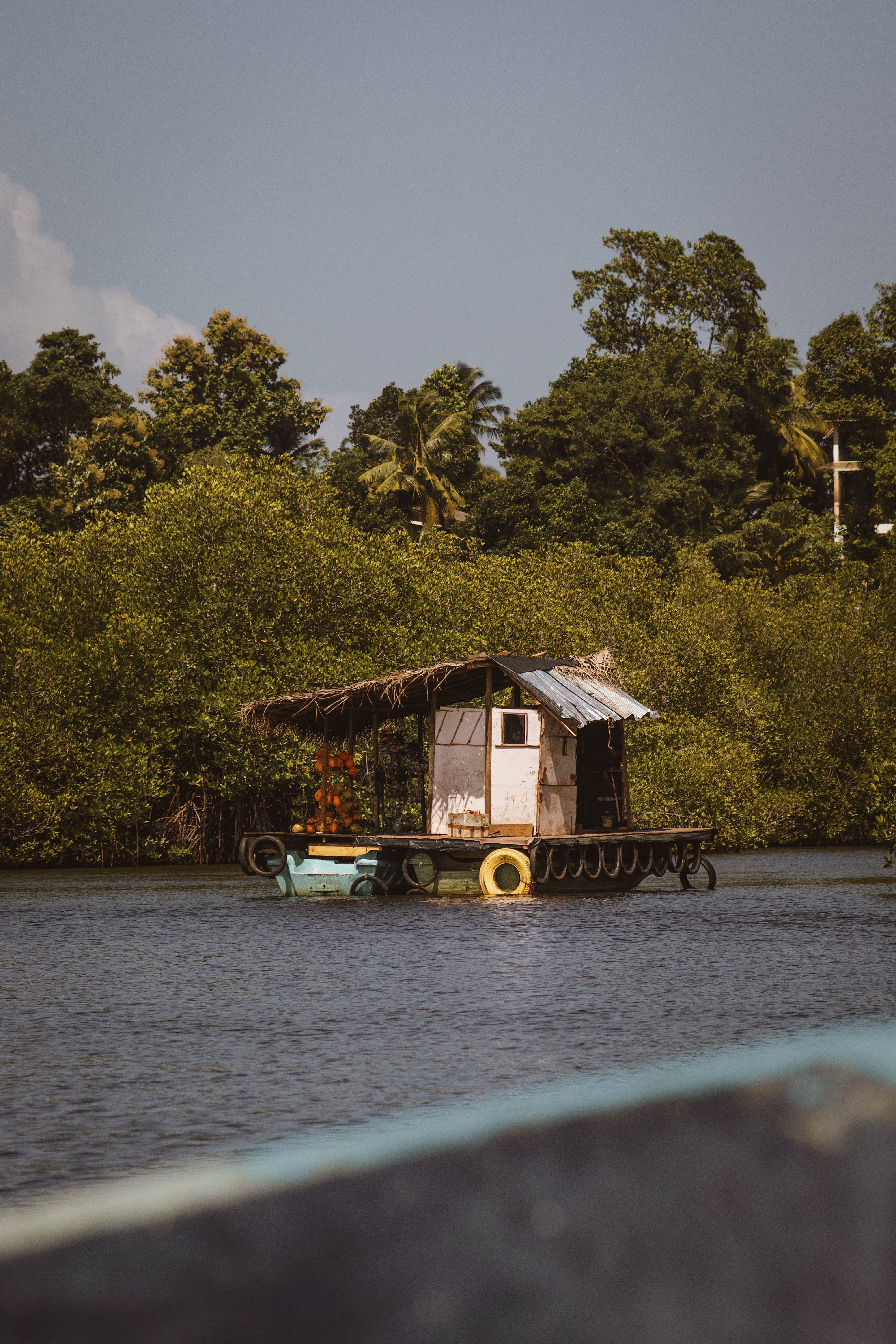 Rustic Floating Cabin on Tropical River · Free Stock Photo