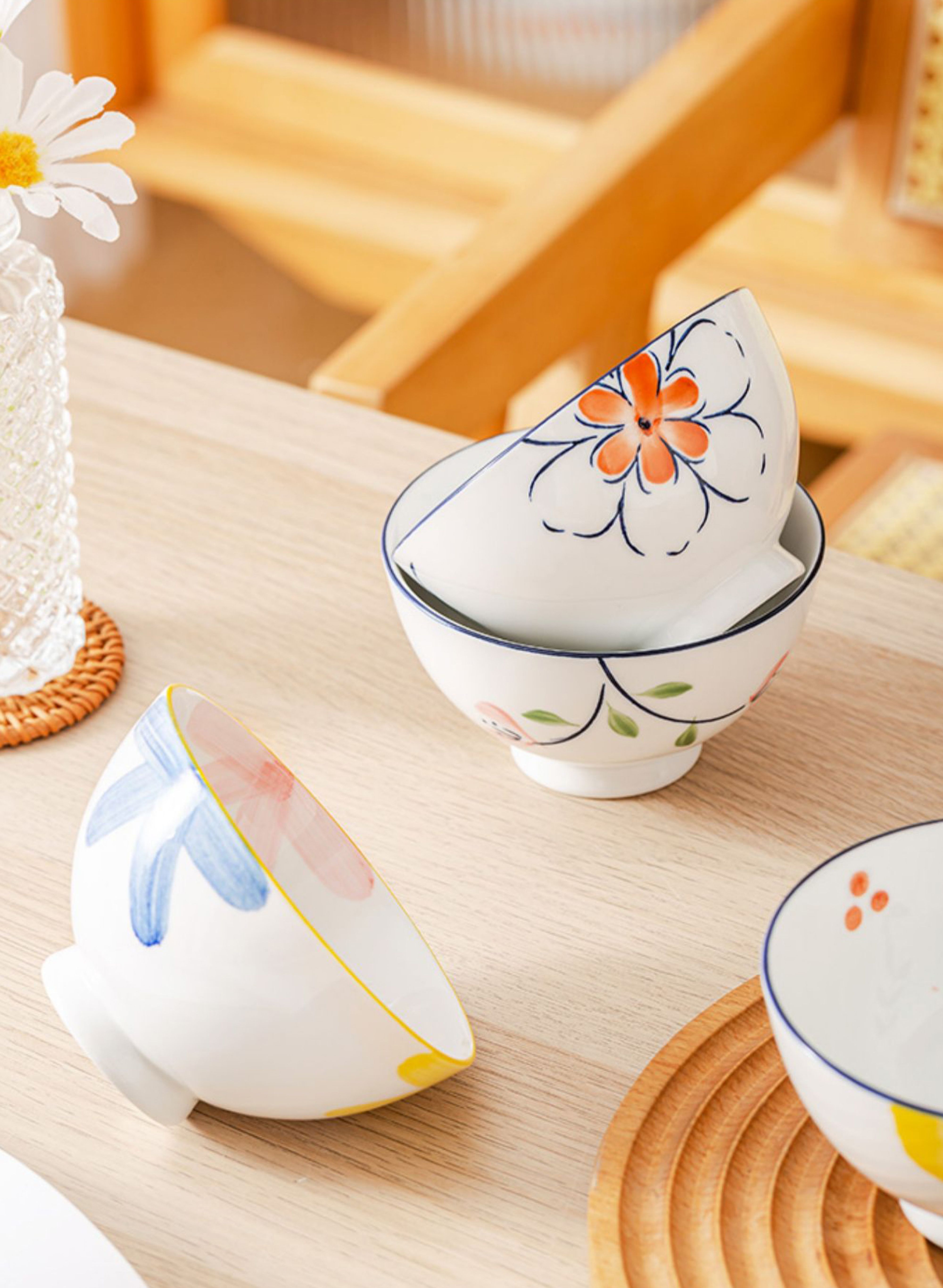 Close-up of Ceramic Bowls with Floral Patterns · Free Stock Photo
