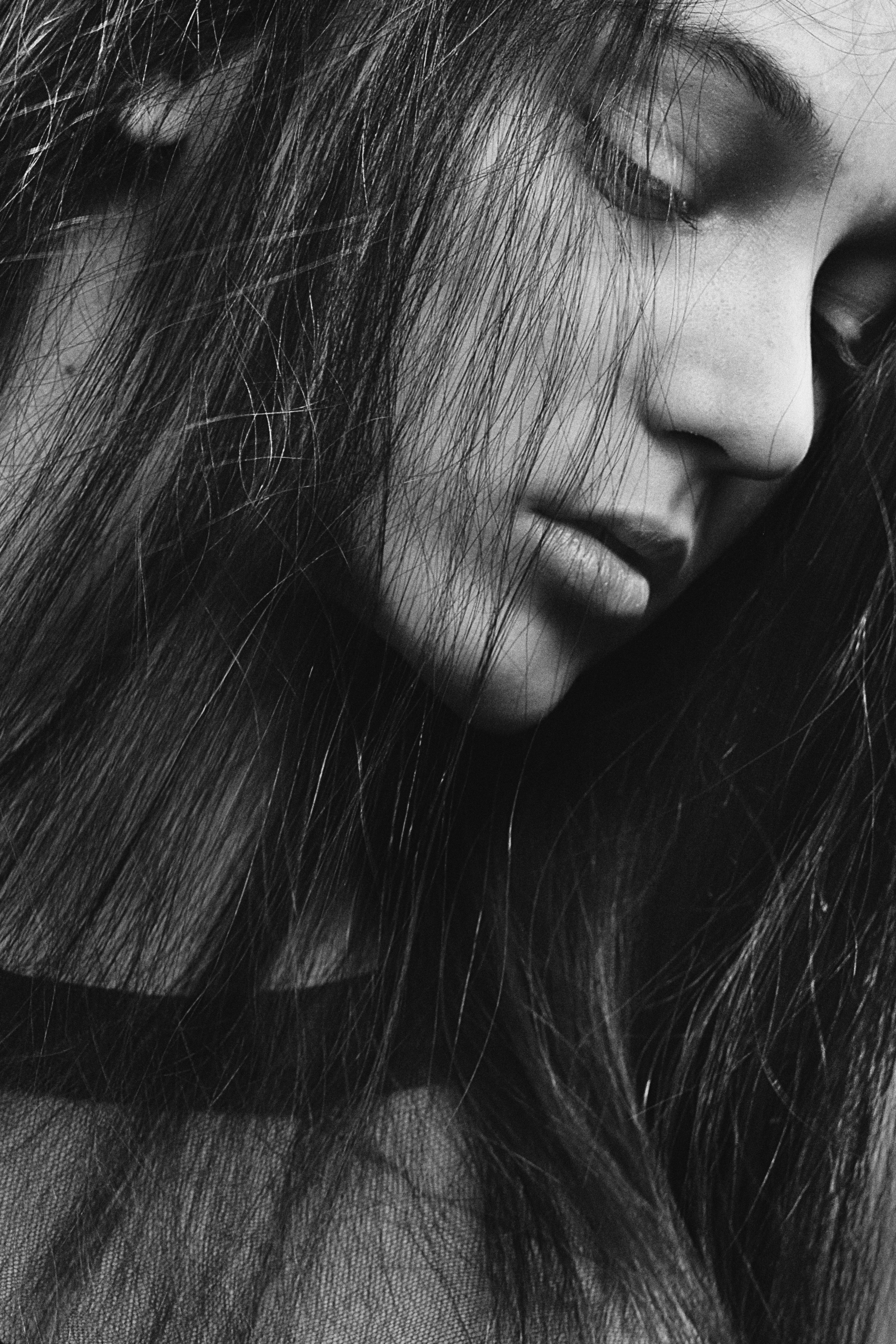 Side View Portrait Photo of Woman in Black Top Looking Up · Free Stock ...