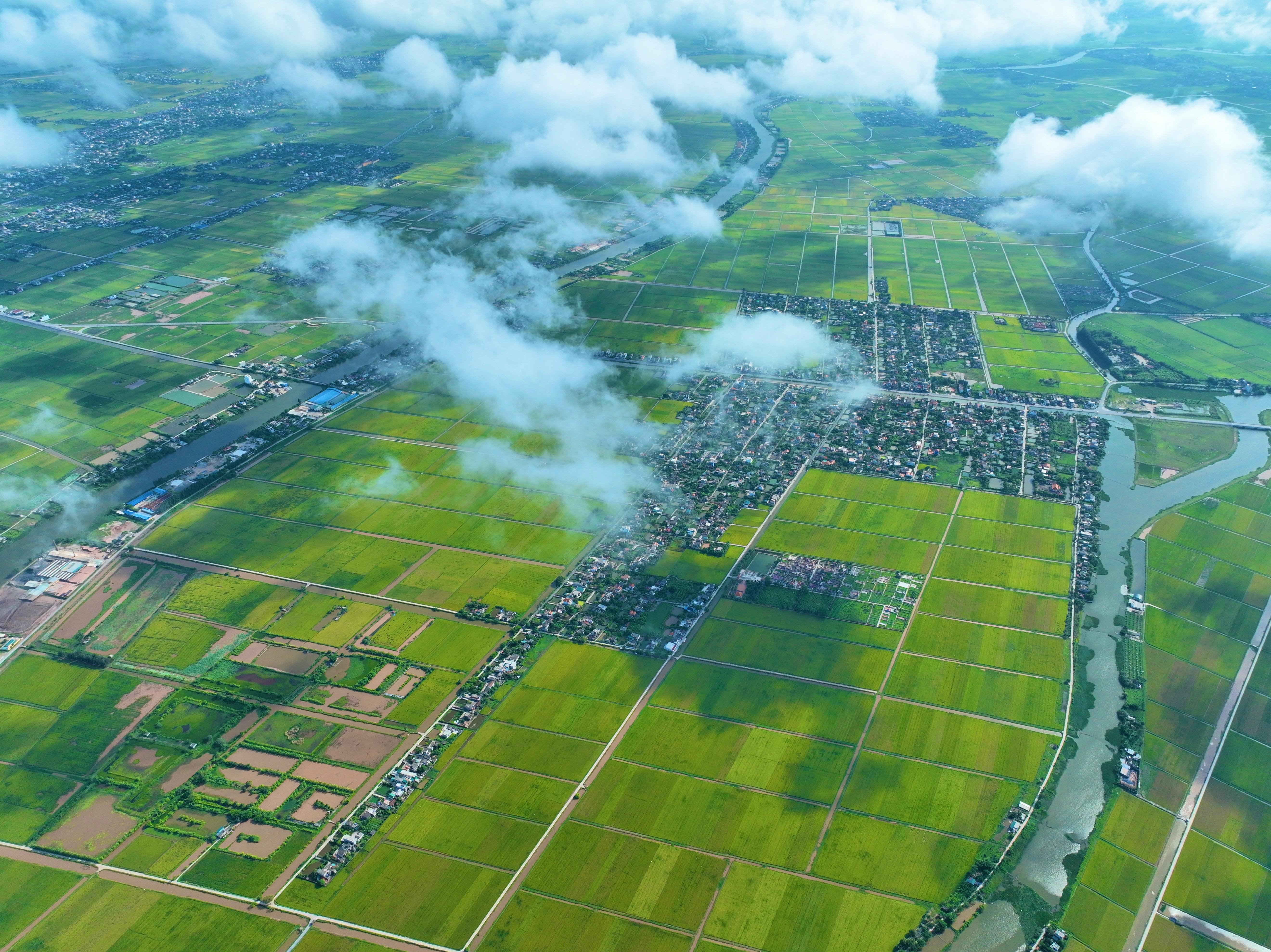 Green, Rural Fields around Town on Plains · Free Stock Photo