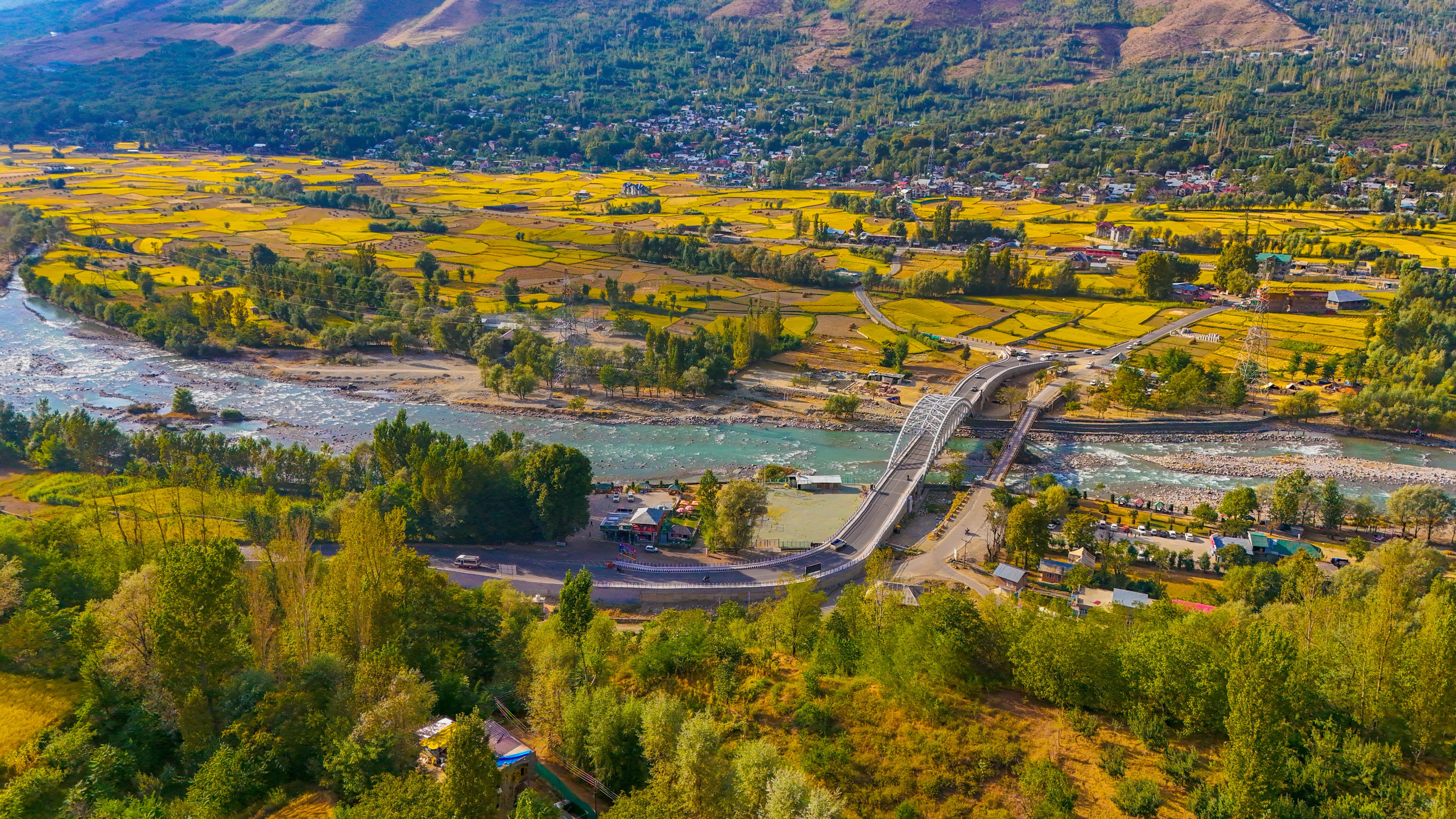 Aerial Panorama of River Sind Valley with Wayil Bridge, Ganderbal ...