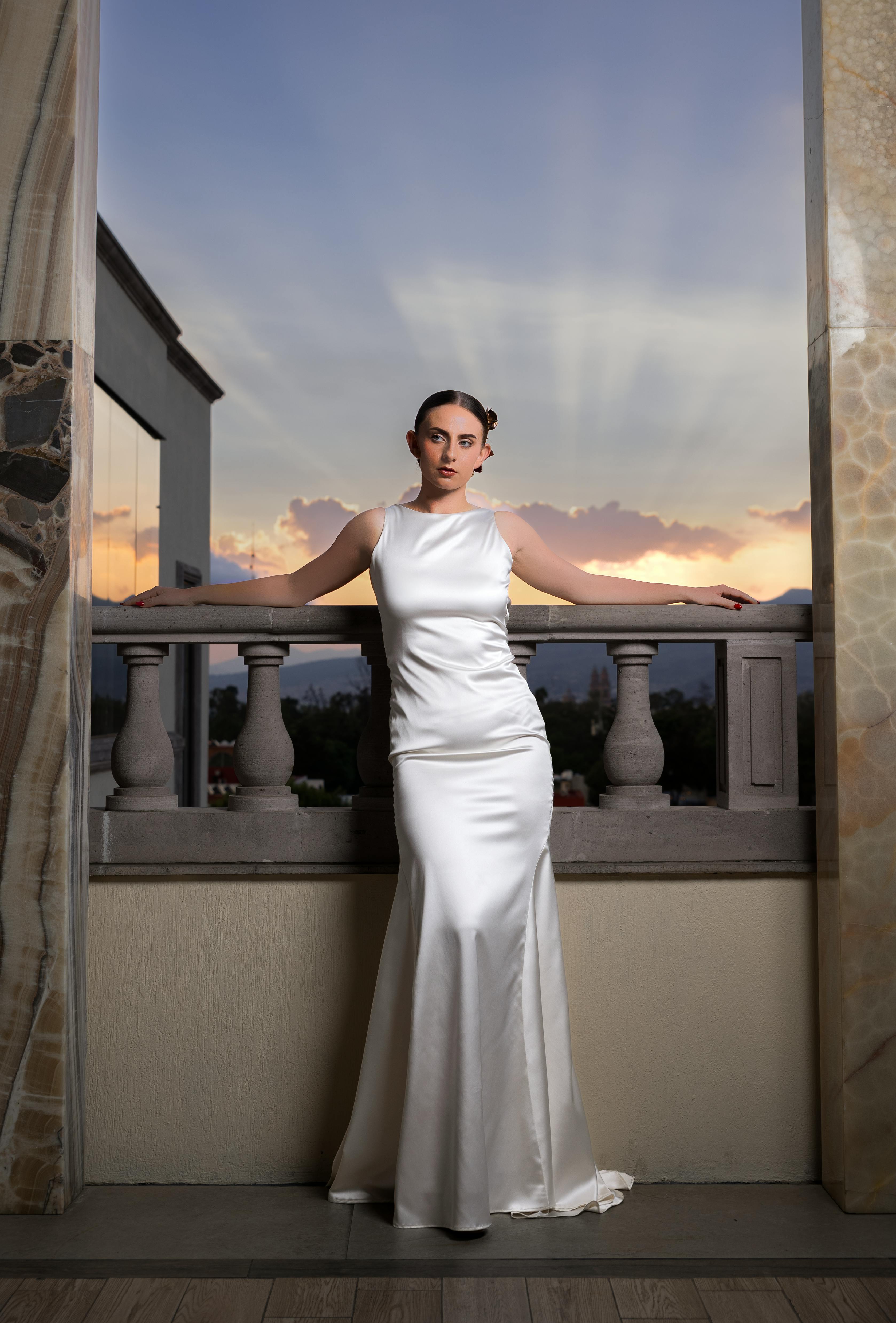 Model Posing in White Dress at Sunset · Free Stock Photo