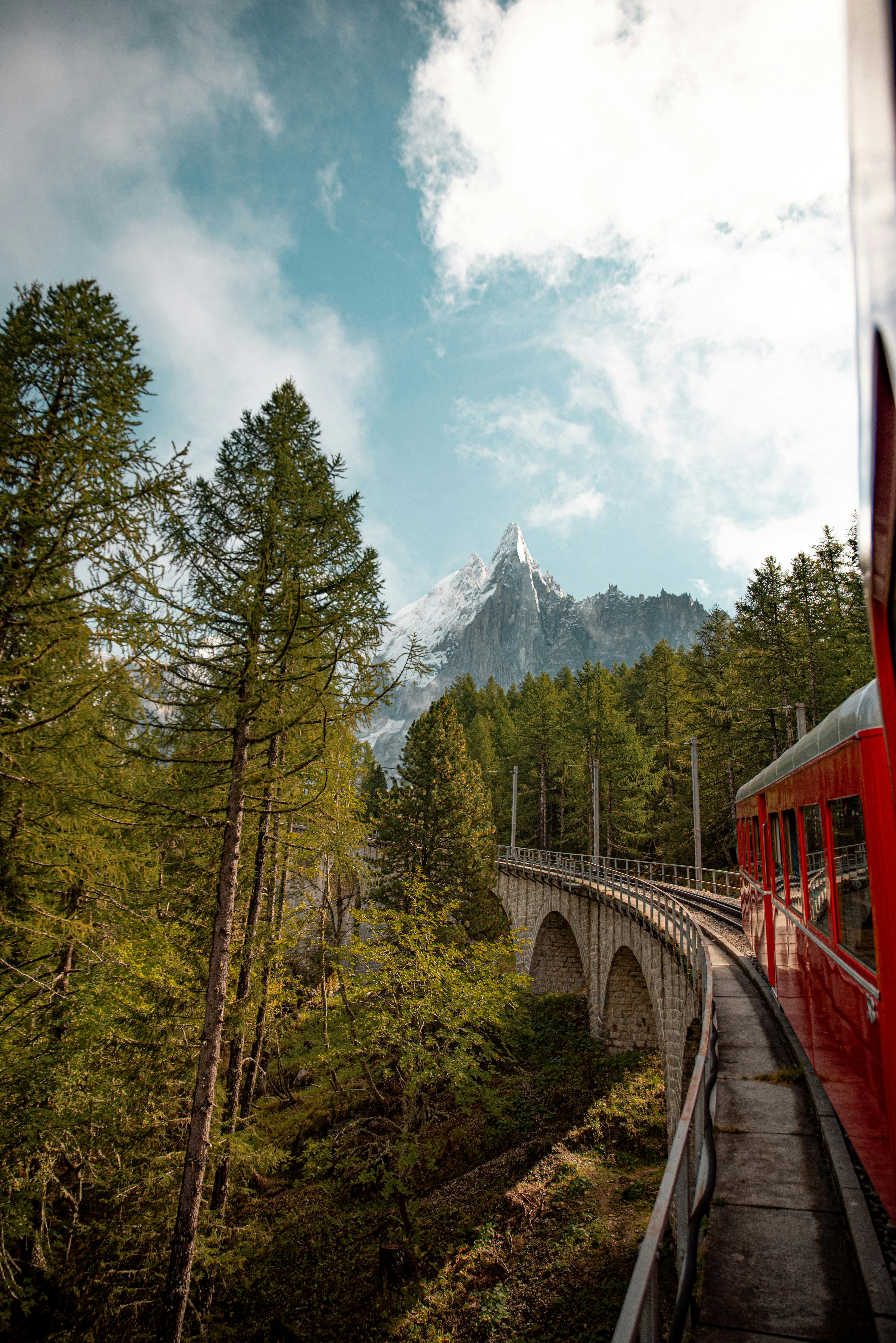 Mountain Landscape with Train on Viaduct · Free Stock Photo