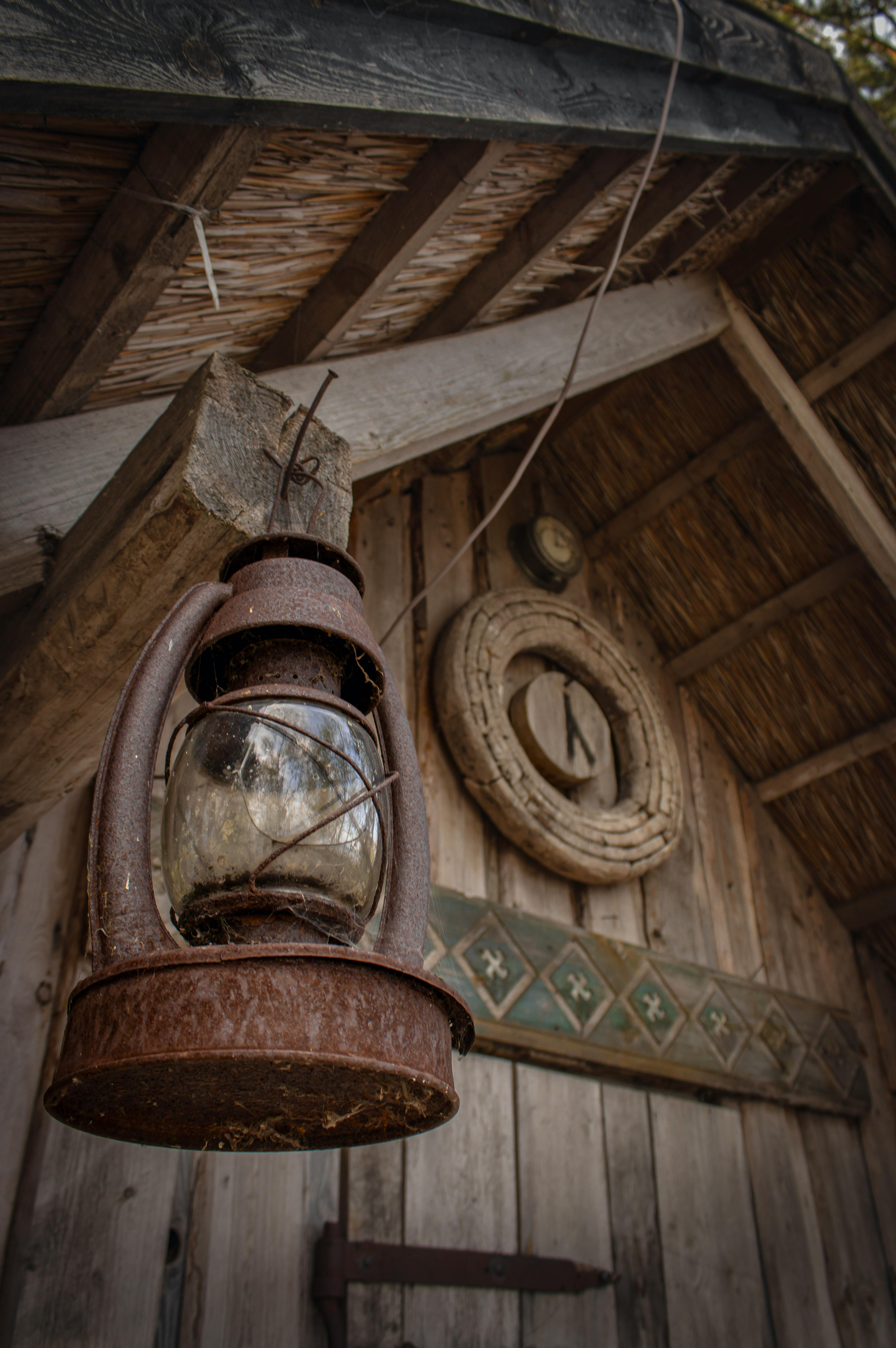 Vintage, Rusty Lamp by Wooden Wall · Free Stock Photo