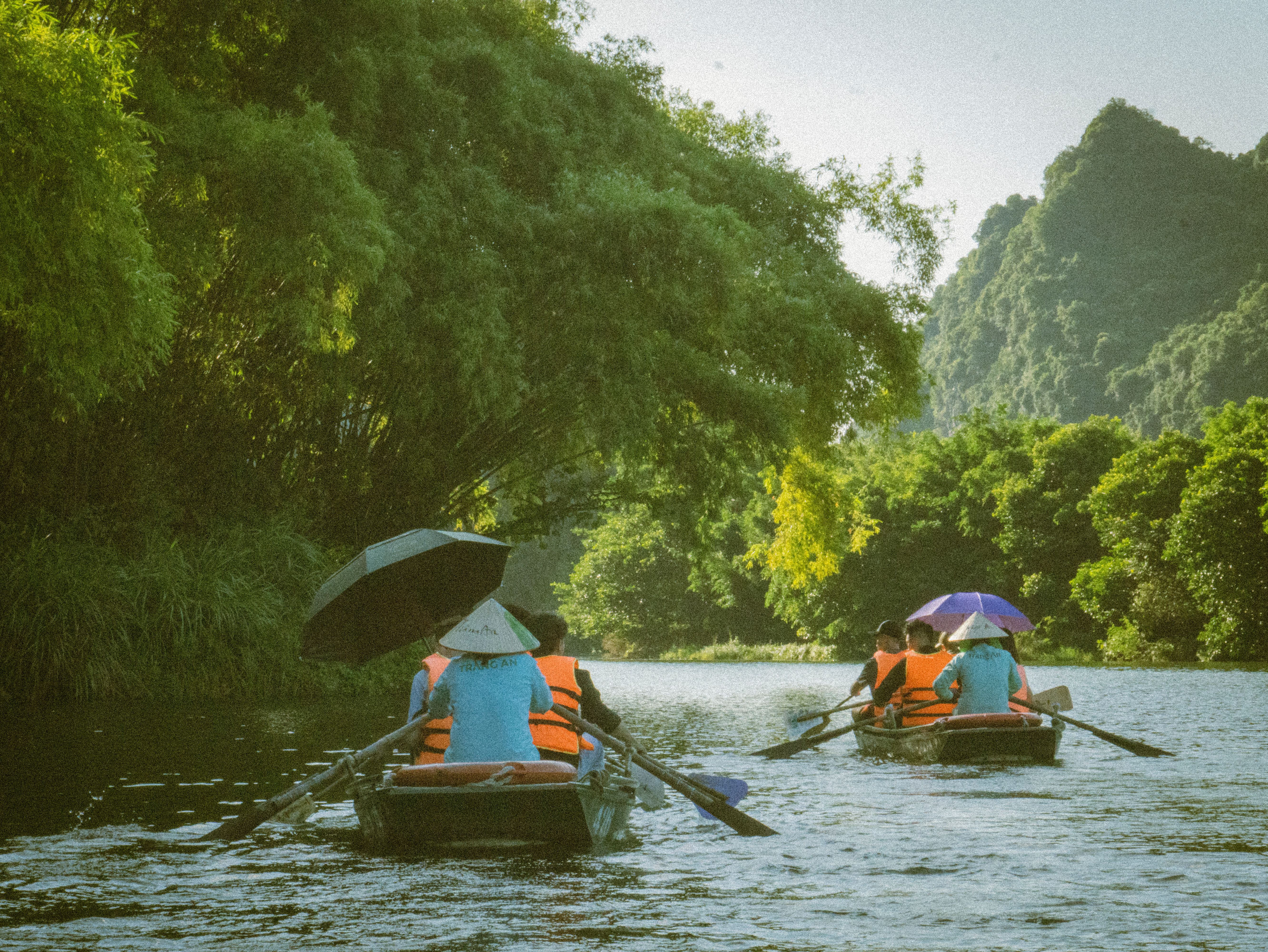 Back View of People in Canoes on the River · Free Stock Photo