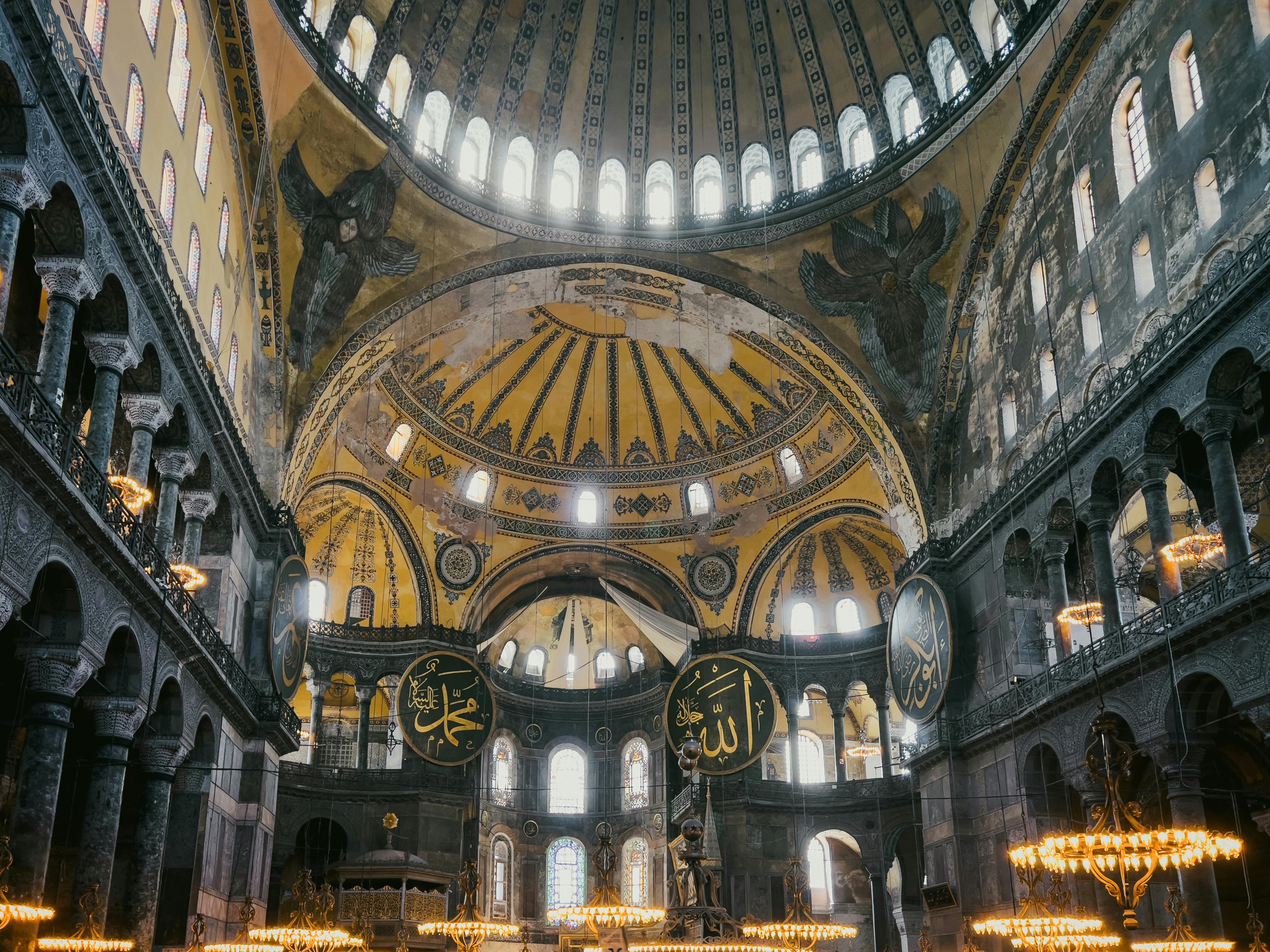 Byzantine Temple Interior with Cupolas and Chandeliers · Free Stock Photo