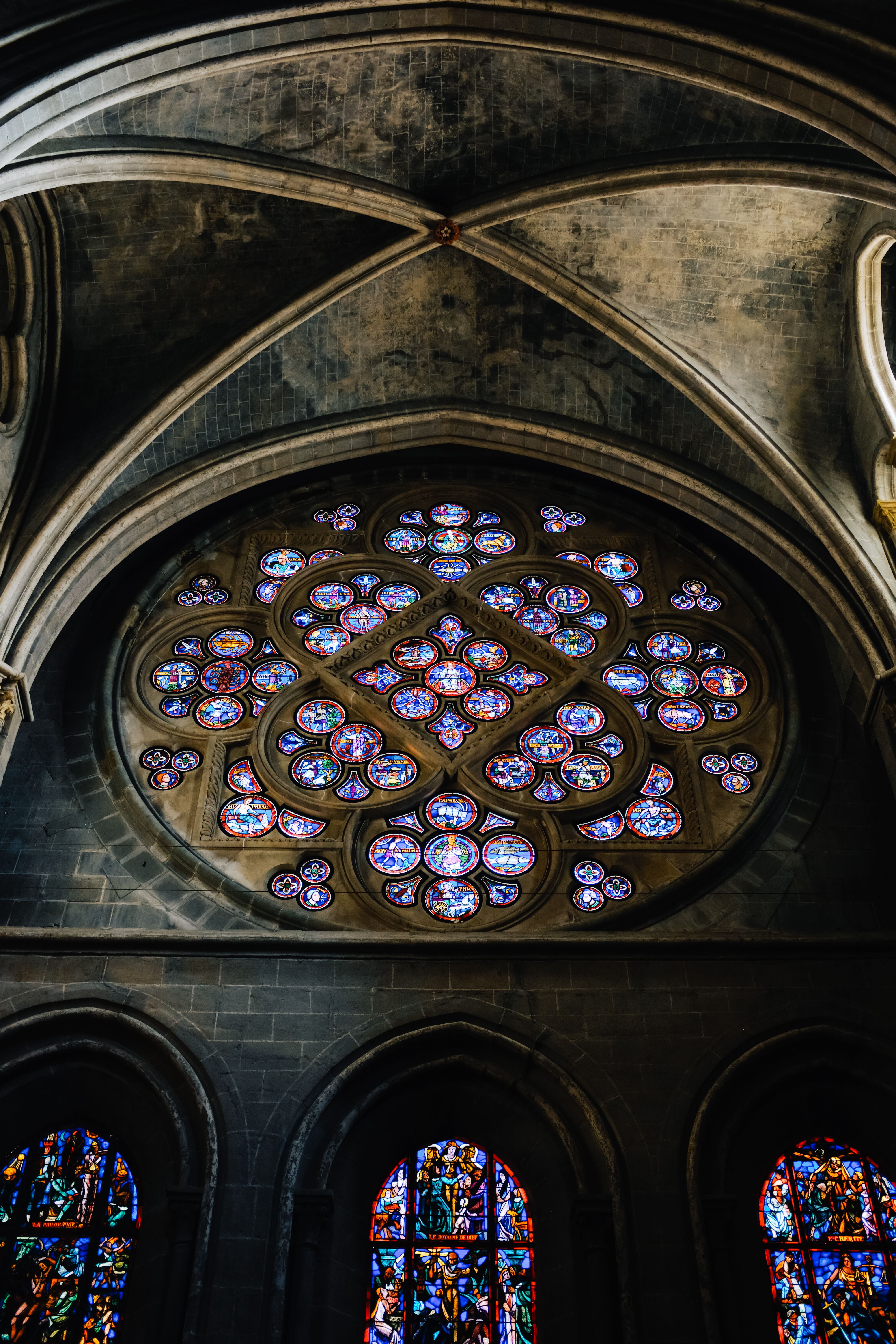 Stained Glass Windows in the Gothic Lausanne Cathedral, Lausanne ...