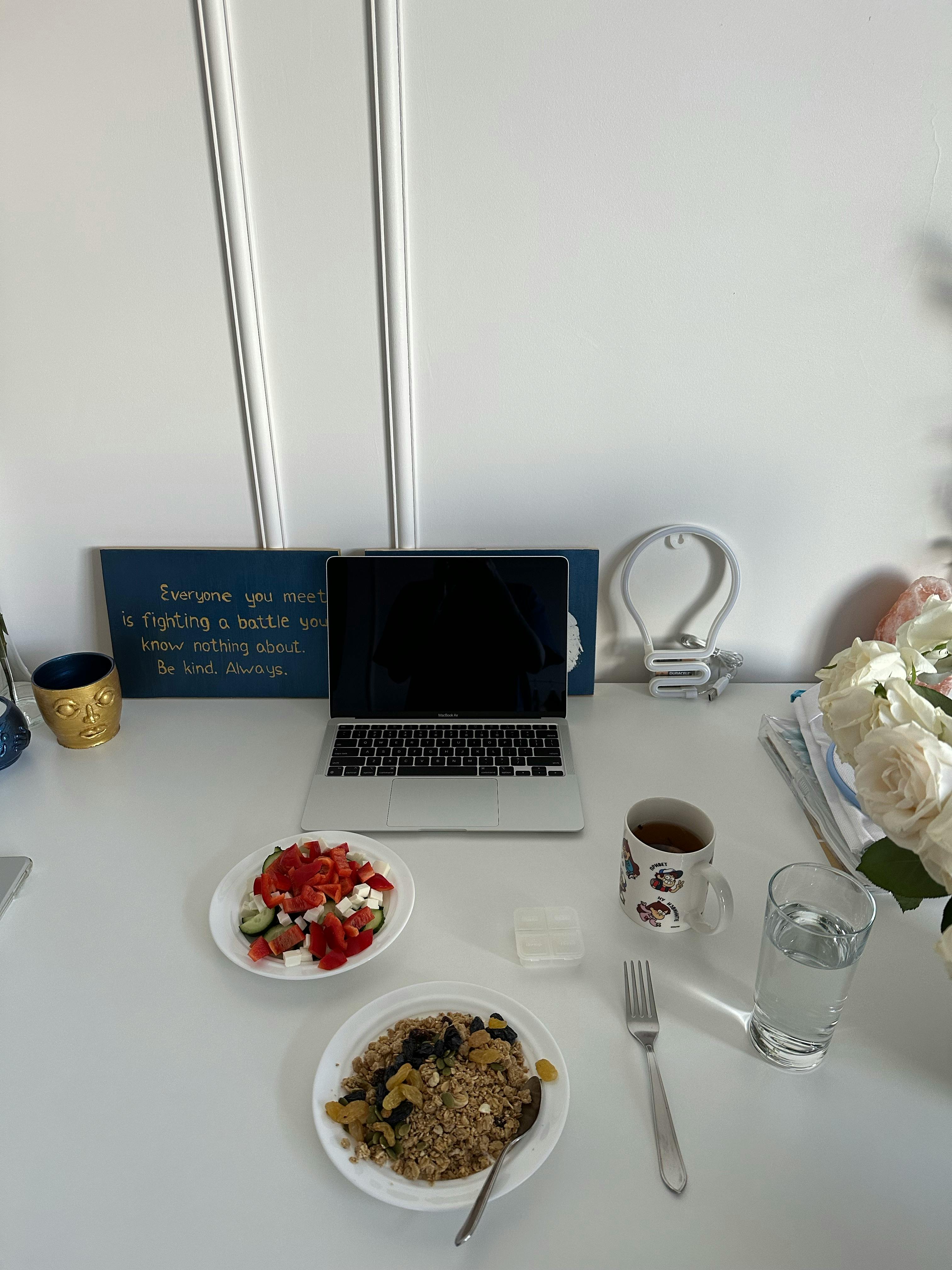 Laptop and Food on Desk · Free Stock Photo